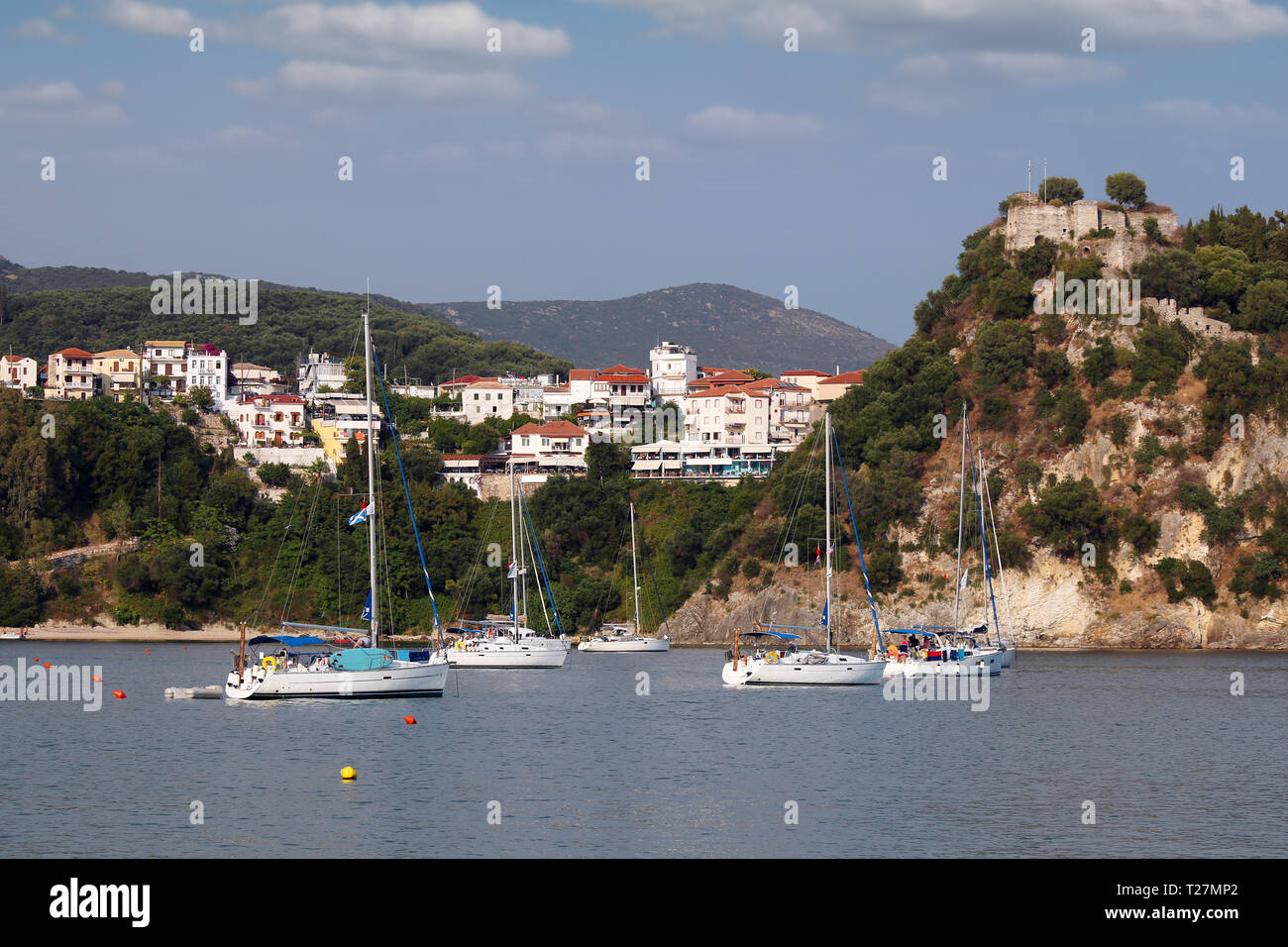 old castle on hill and Parga town Greece summer season Stock Photo - Alamy
