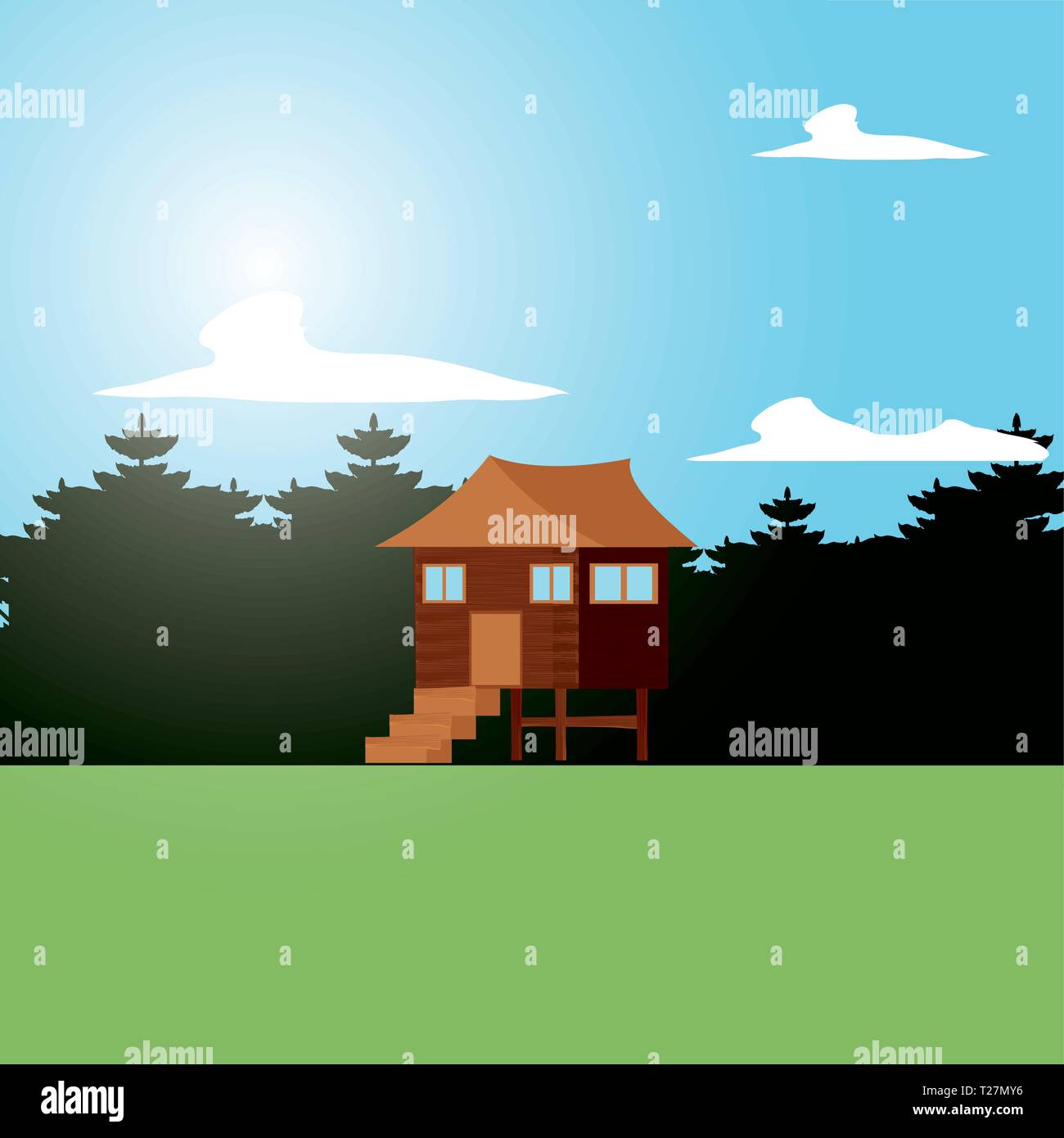 log cabin wooden in landscape vector illustration design Stock Vector ...
