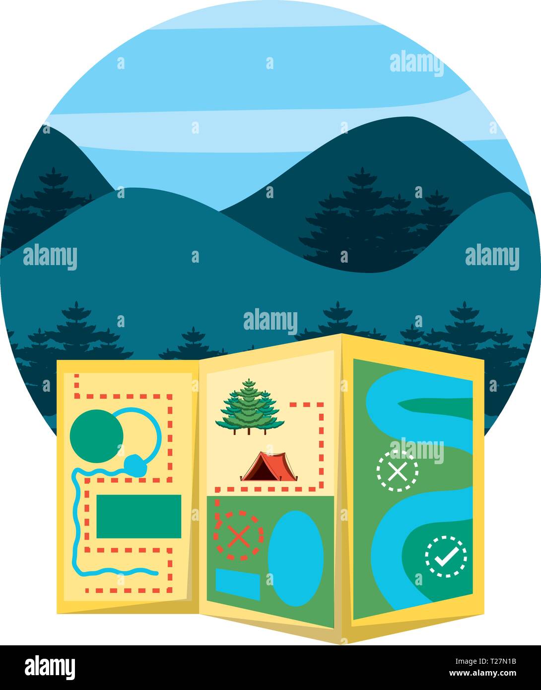 paper map guide with landscape vector illustration design Stock Vector ...