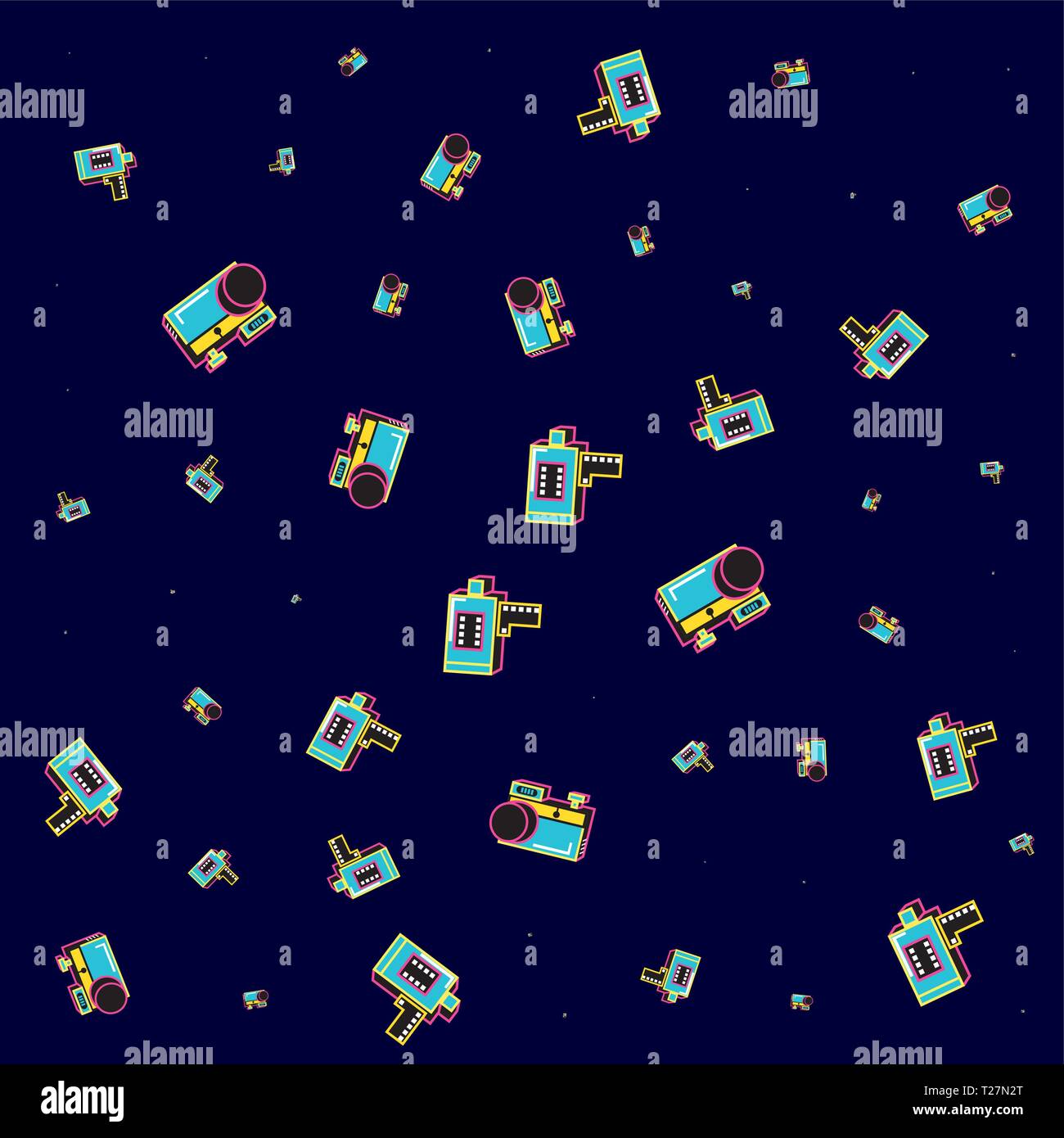 pattern photography cameras of nineties retro vector illustration ...