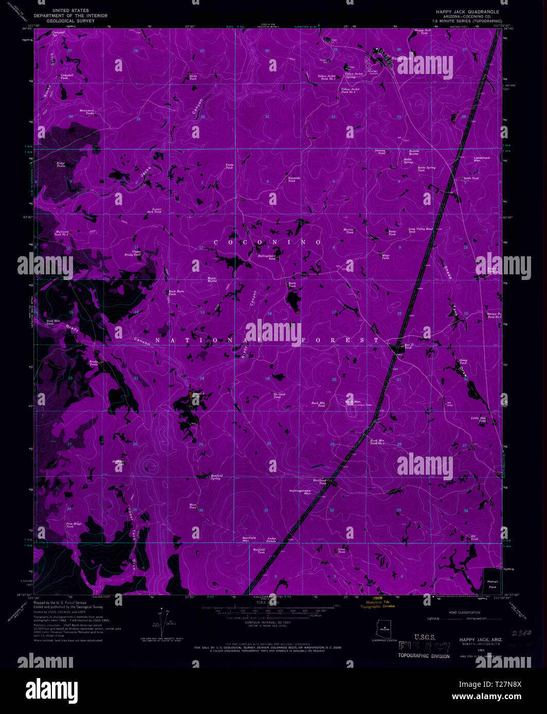 USGS TOPO Map Arizona AZ Happy Jack 311647 1965 24000 Inverted ...