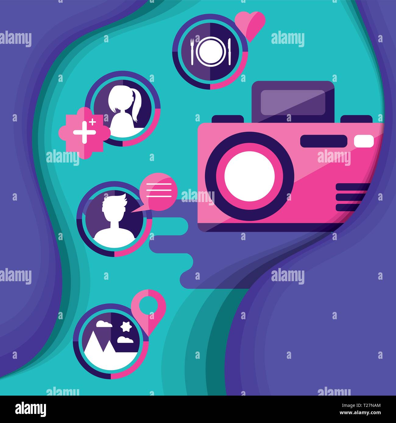 photographic camera with social media icons vector illustration design ...