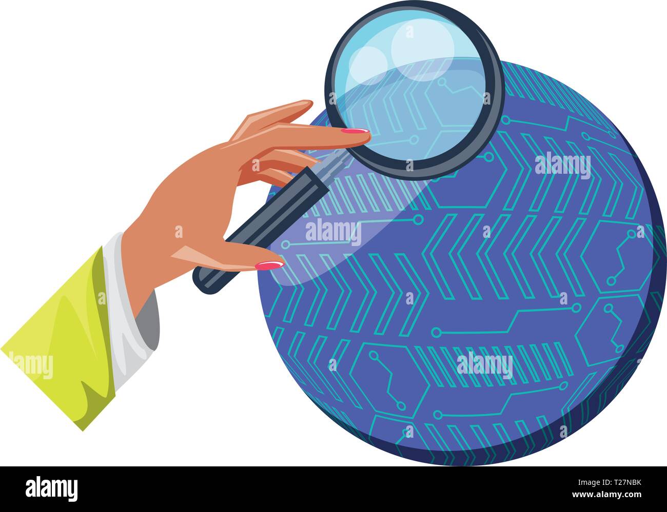 hand with magnifying glass and sphere planet vector illustration design ...
