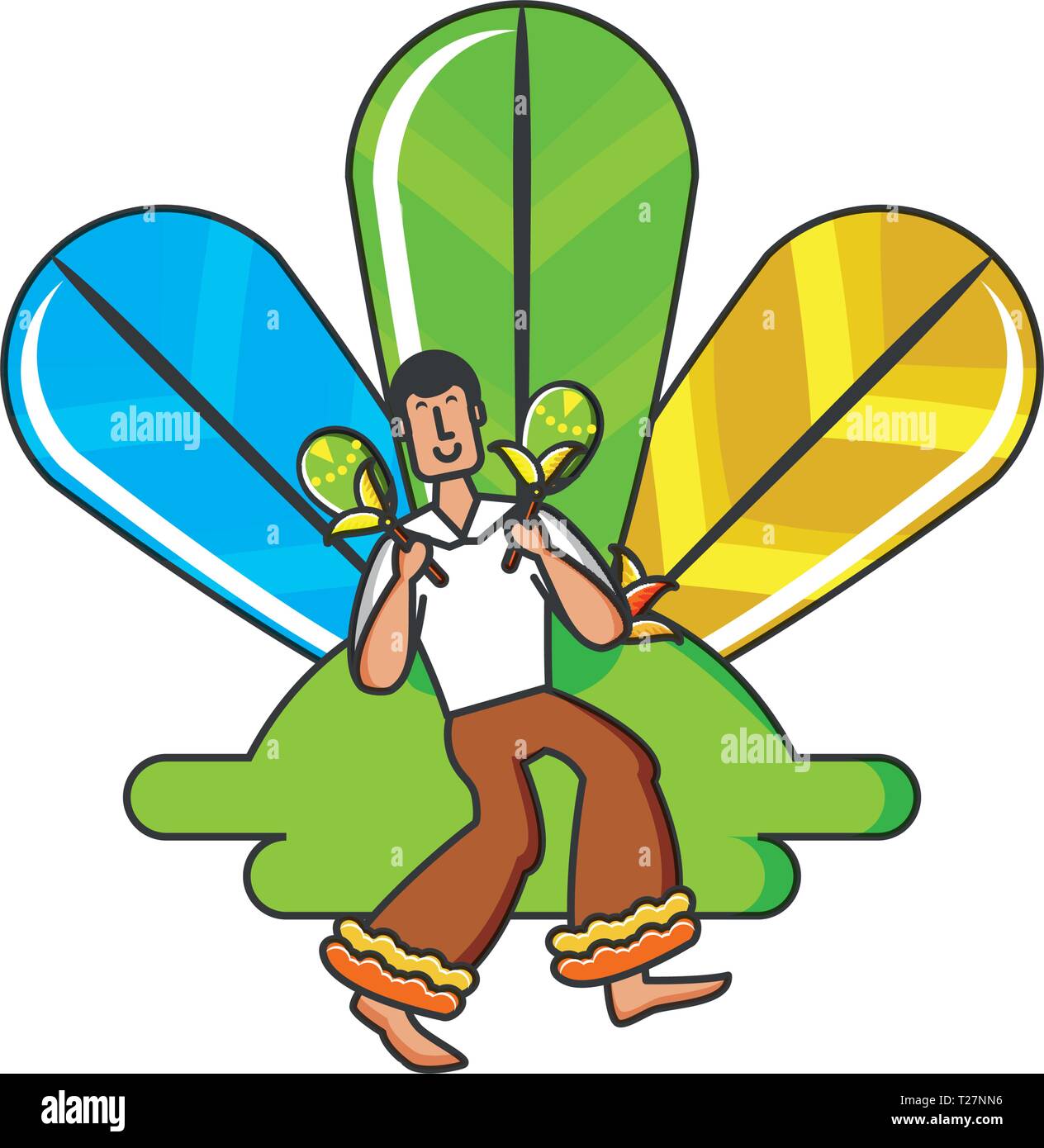 man brazilian dancer with maracas and feathers vector illustration ...