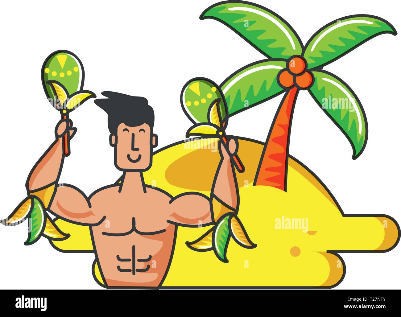 man brazilian dancer with maracas and beach vector illustration design ...
