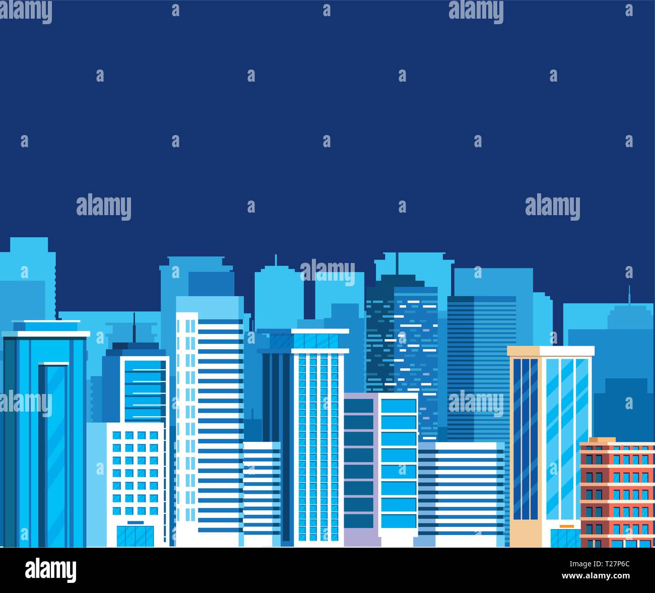 buildings metropolis on the night cityscape scene vector illustration ...