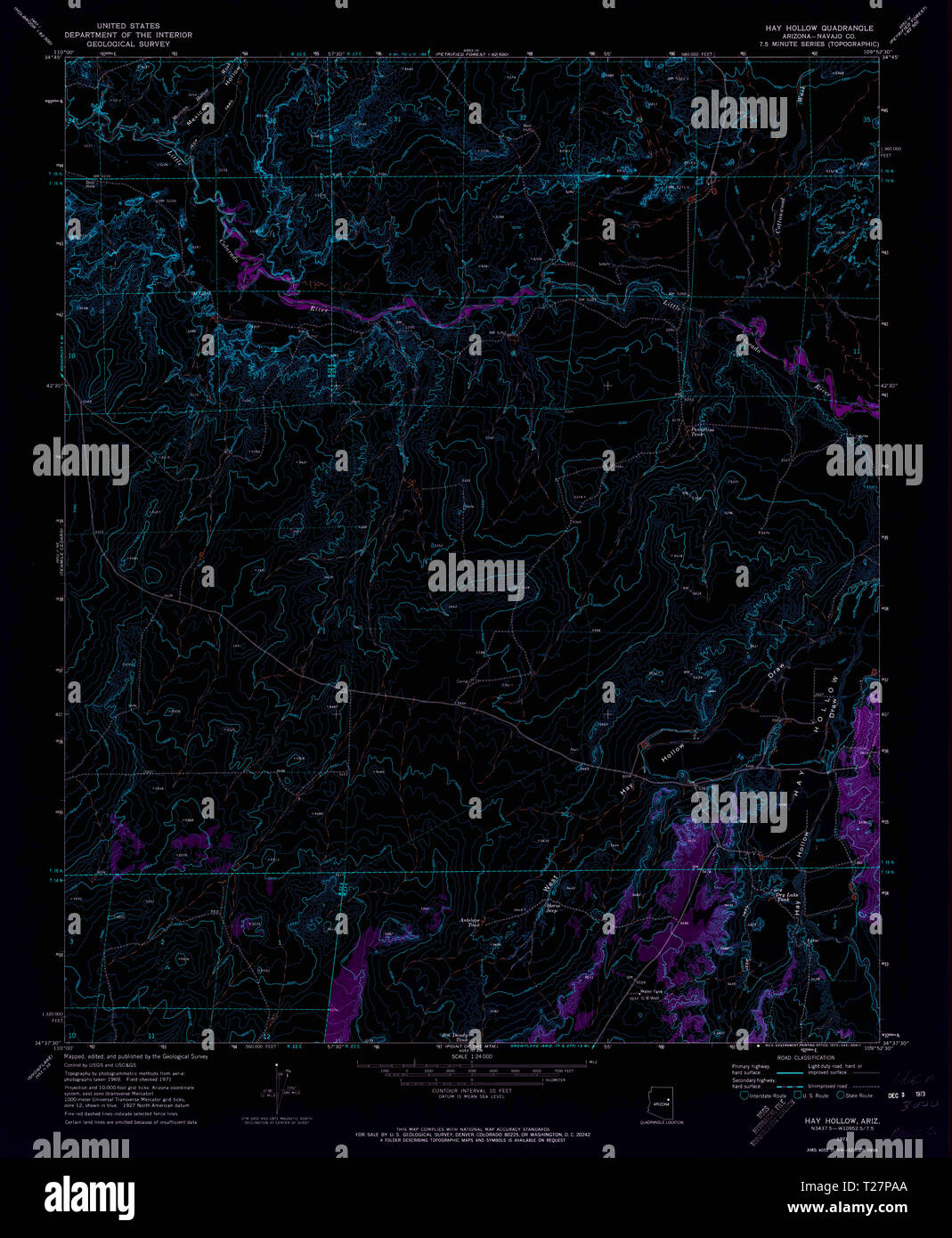 USGS TOPO Map Arizona AZ Hay Hollow 311691 1971 24000 Inverted ...
