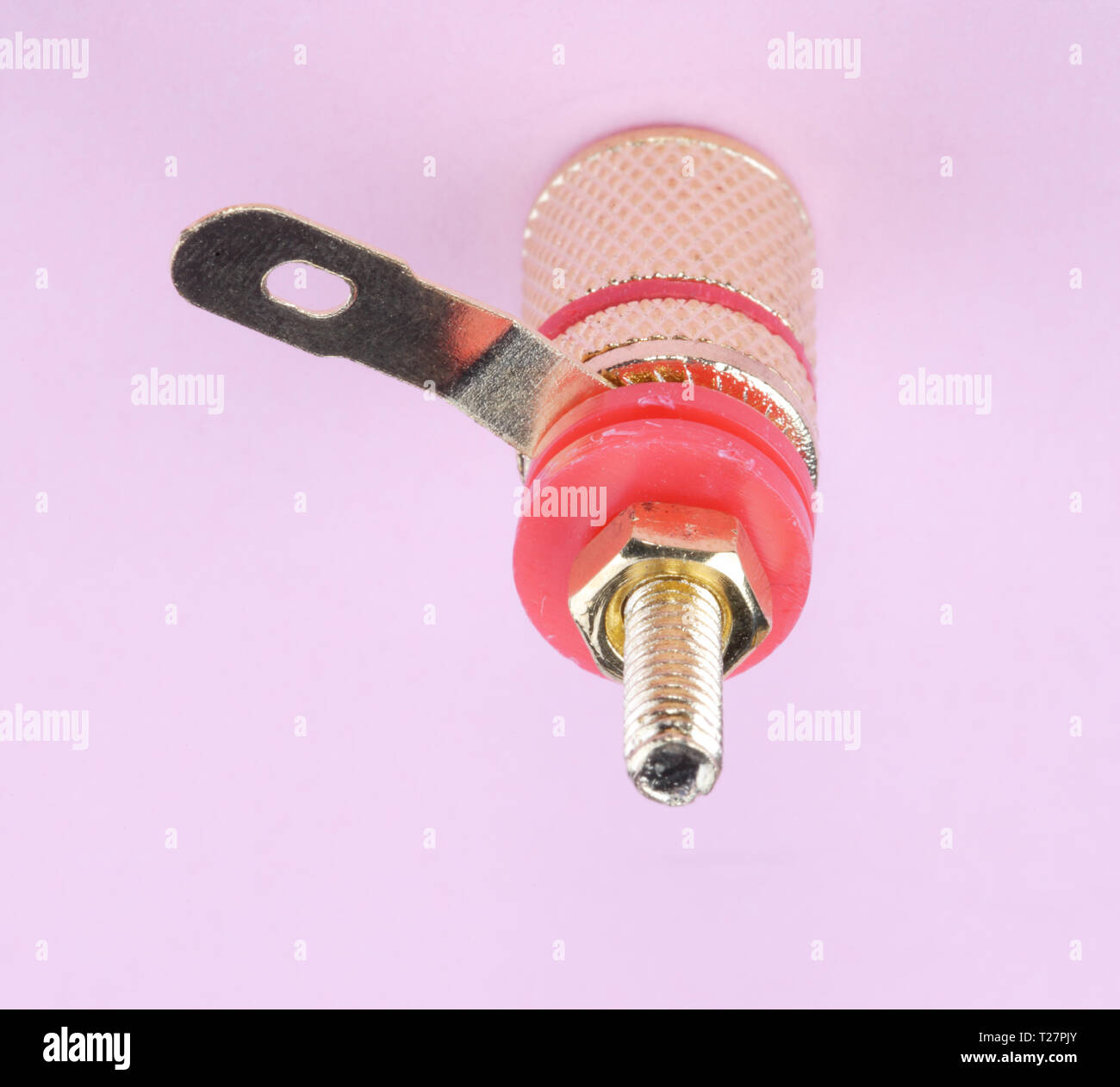 Speaker connector on pink background Stock Photo - Alamy