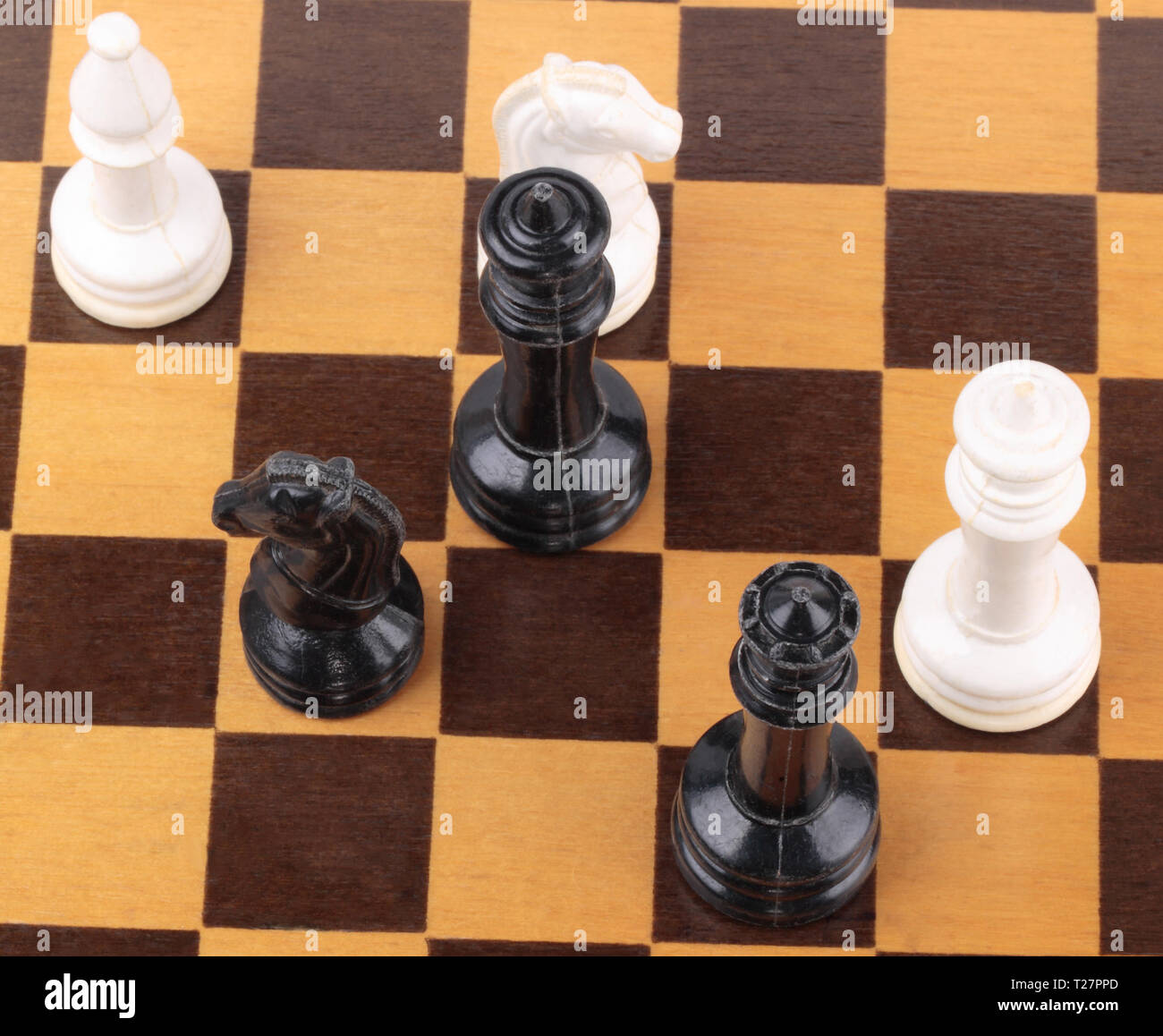 wooden checkerboard with figures Stock Photo - Alamy