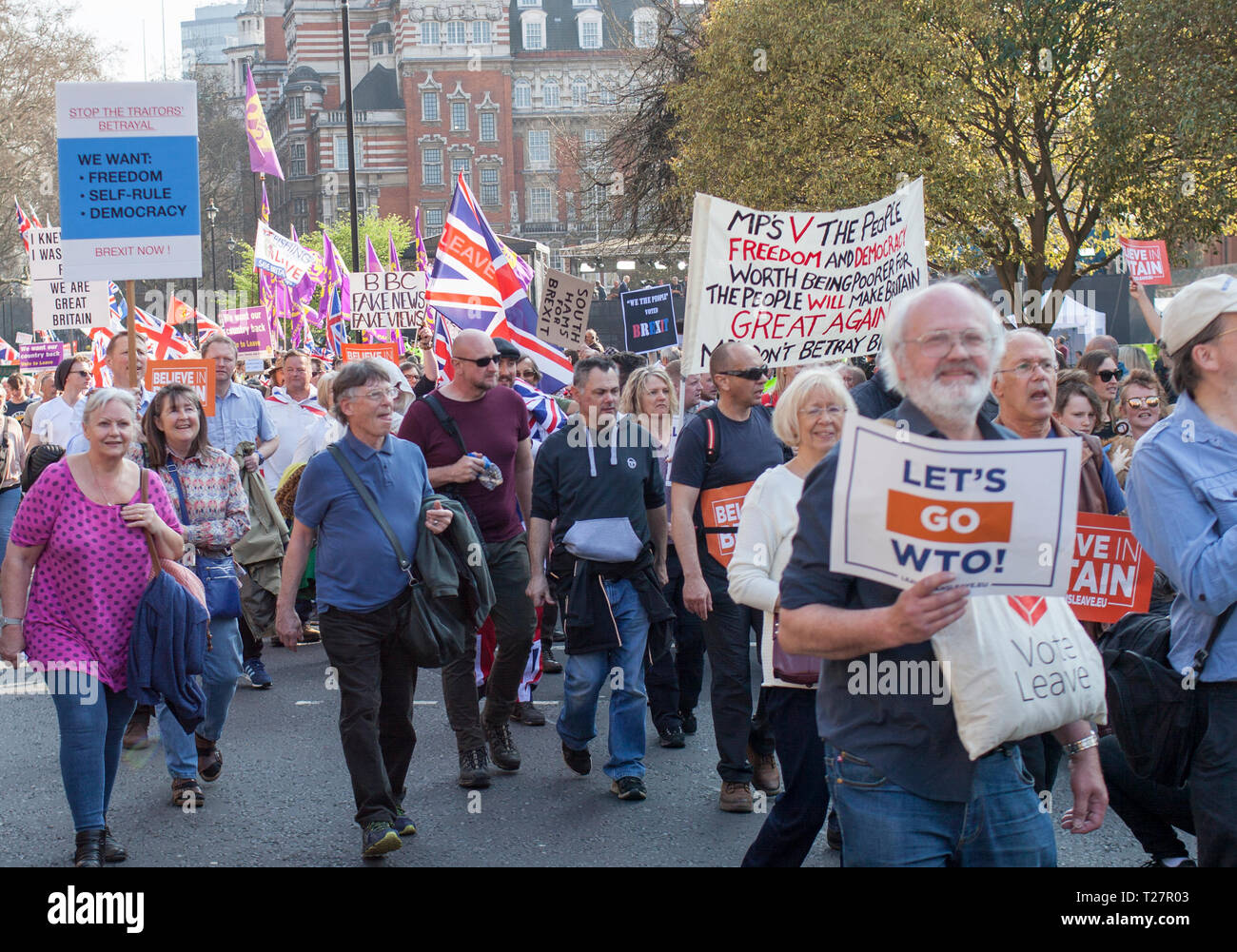 Pro Brexit March 29/3/2019 Protesters walking past the Houses of ...