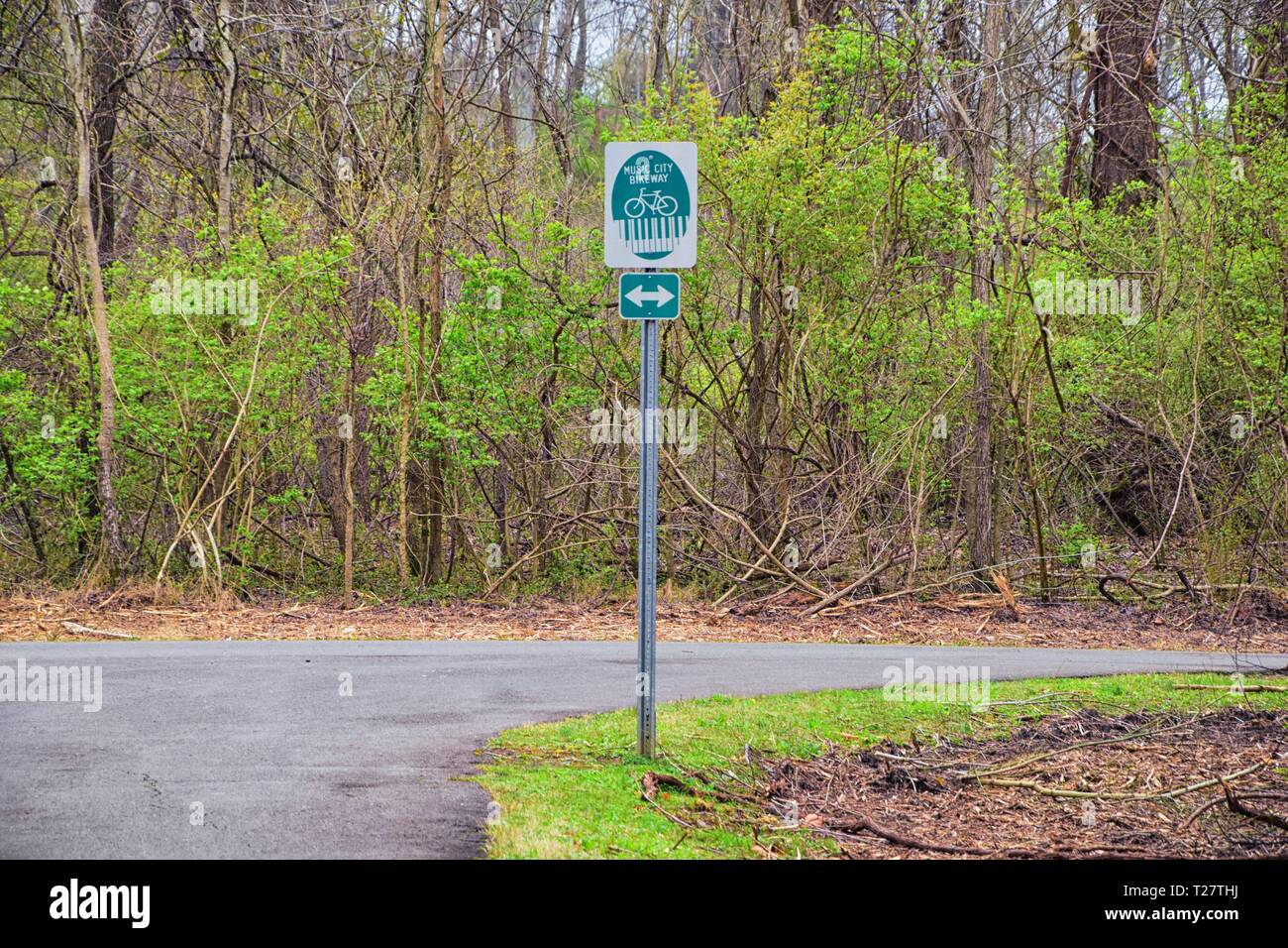 Trail and warning signs along the Shelby Bottoms Greenway and Natural ...