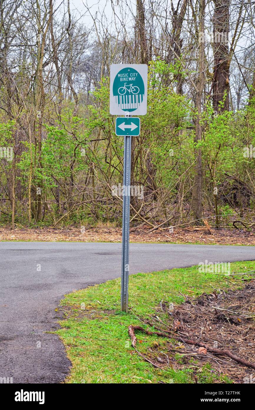 Trail and warning signs along the Shelby Bottoms Greenway and Natural ...