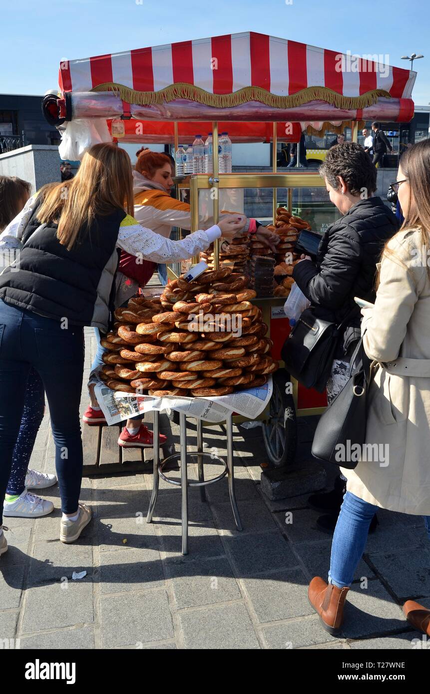 Istanbul, Turkey, March 07, 2019: traditional street cart vending with ...