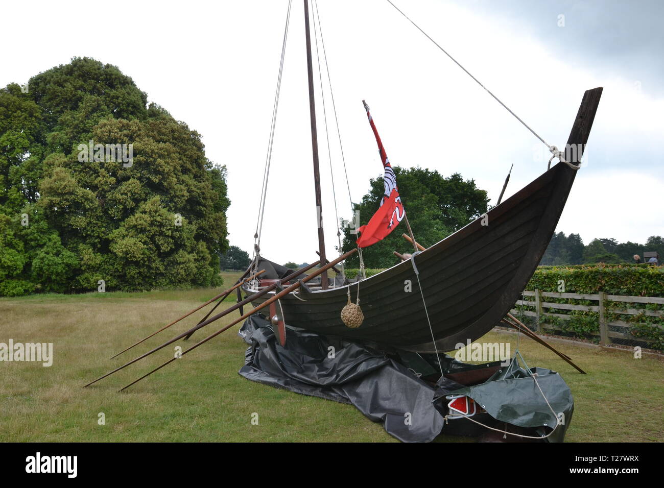 Anglo-Saxon re-enactors' boat at an event in Suffolk, UK Stock Photo ...