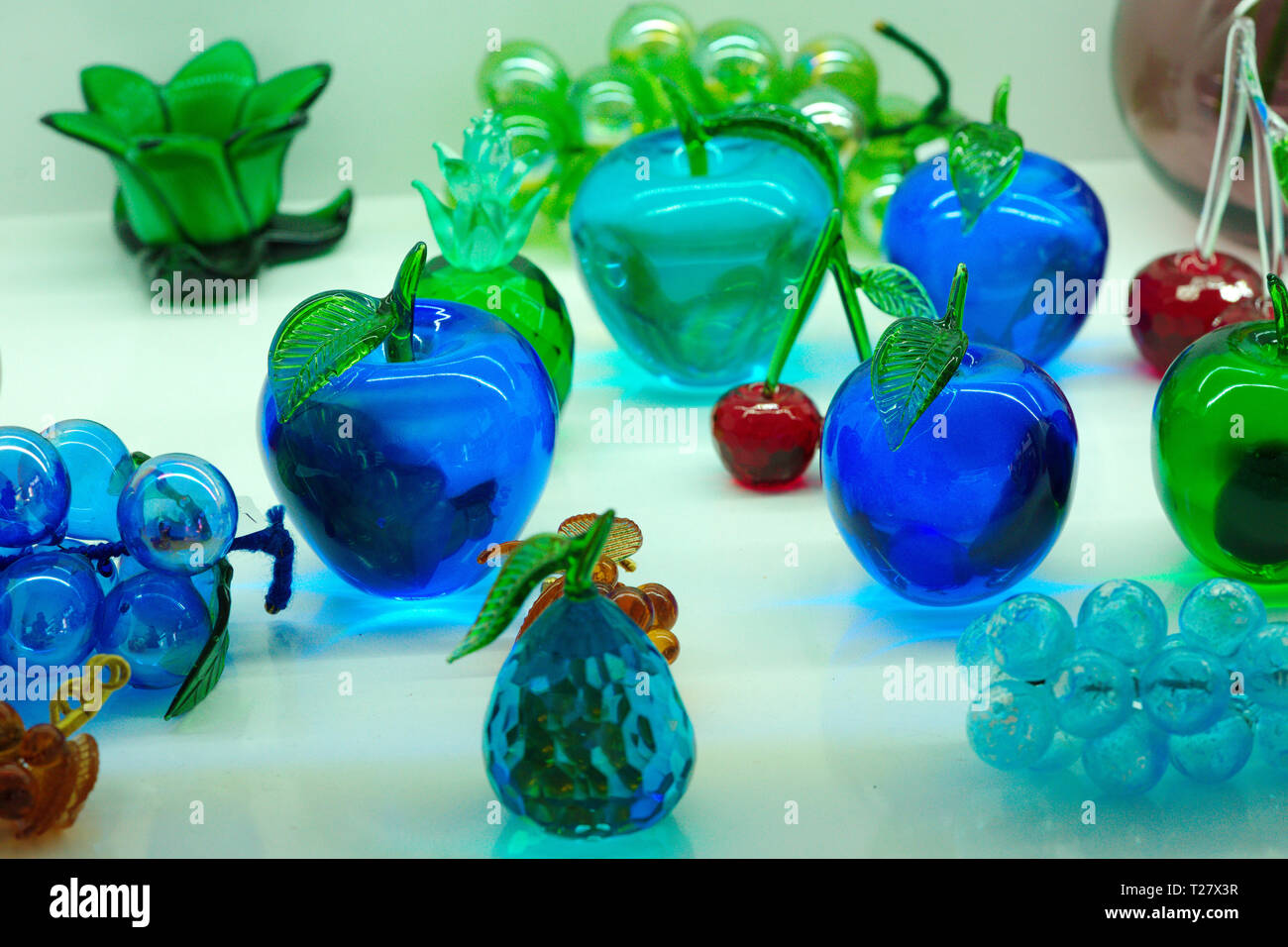fruit figures made of glass. Colored glass ornaments. glass blowing ...