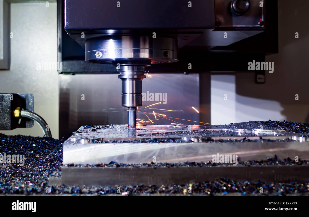 Metalworking CNC milling machine. Cutting metal modern processing ...