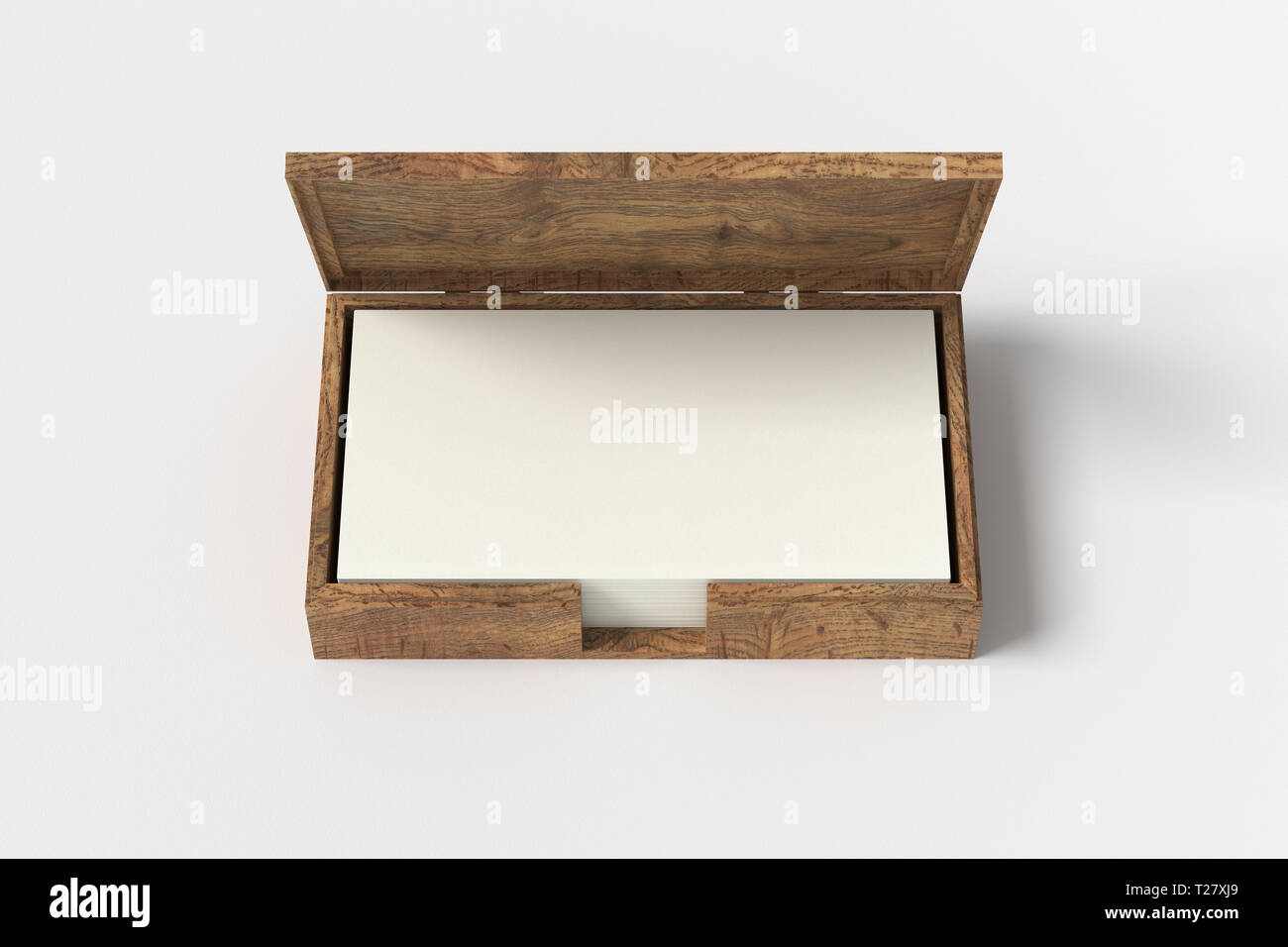 Wooden business card box holder with blank business cards in stack on ...