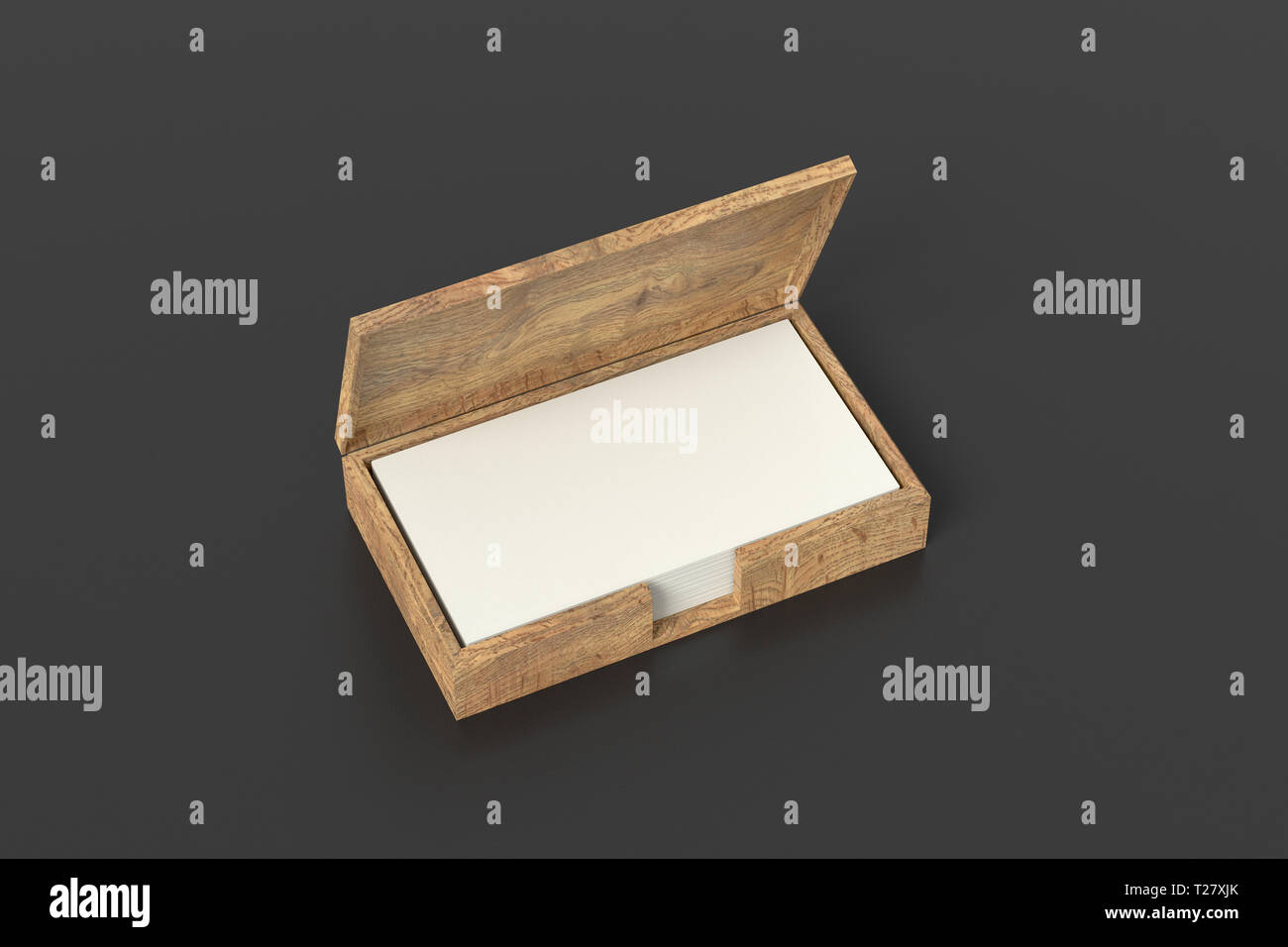 Wooden business card box holder with blank business cards in stack on ...