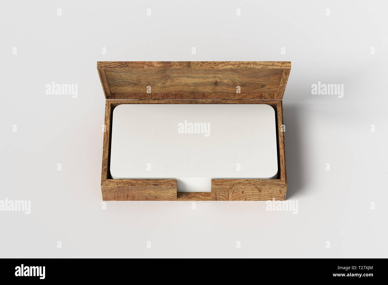 Wooden business card box holder with blank business cards with round ...