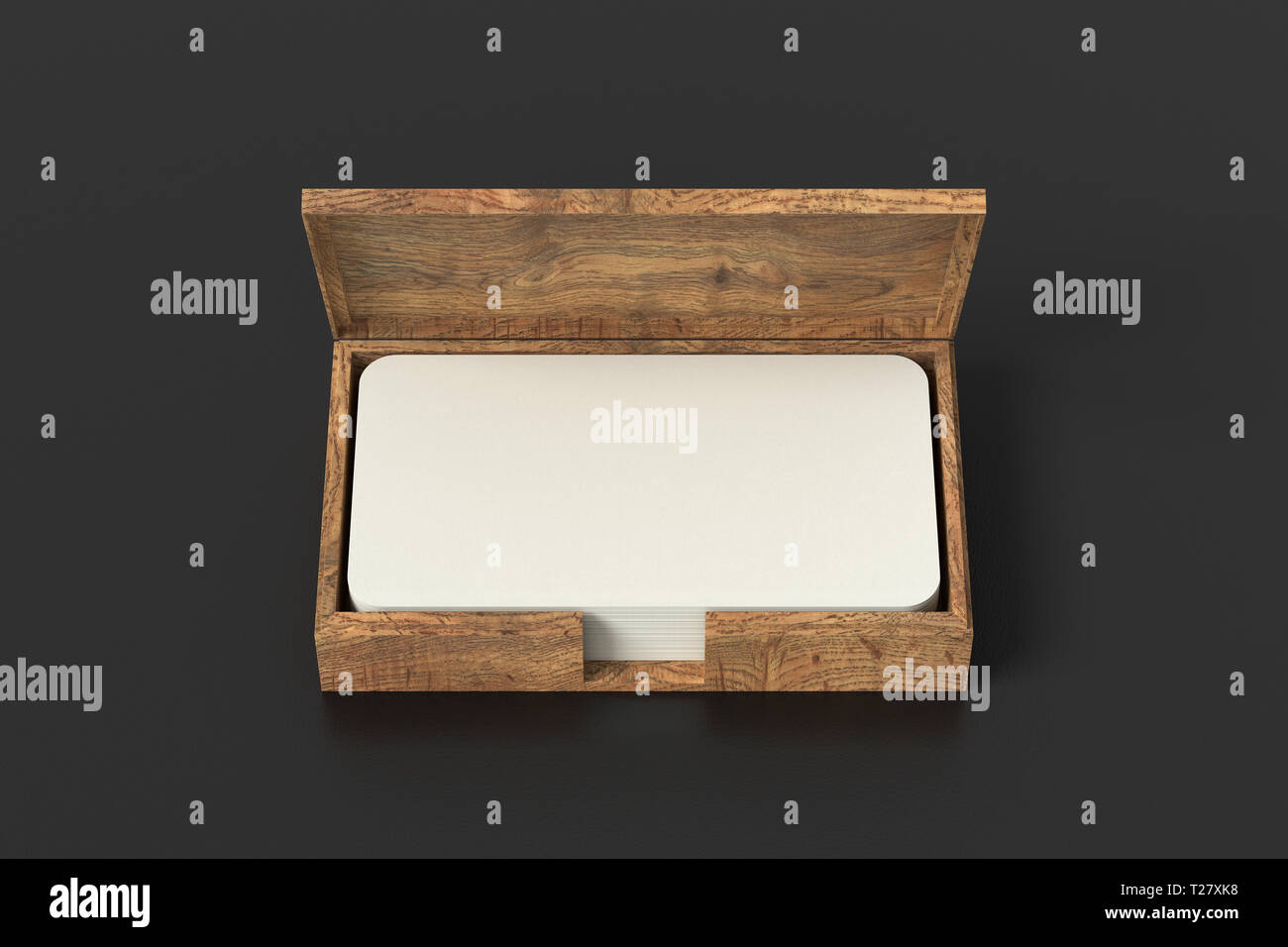 Wooden business card box holder with blank business cards with round ...