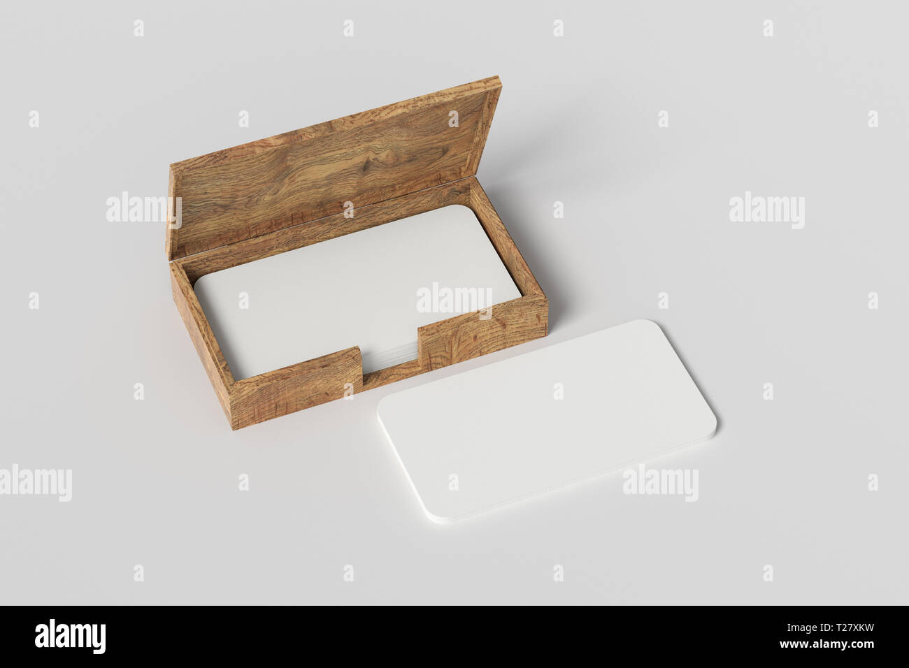 Wooden business card box holder with blank business cards with round ...