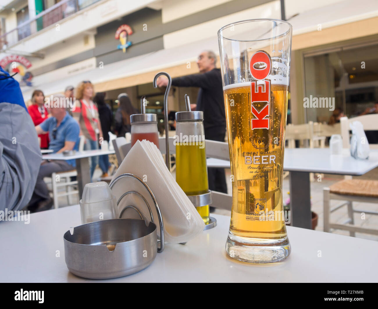 Enjoying a local KEO beer in the Ledras pedestrian street in the ...