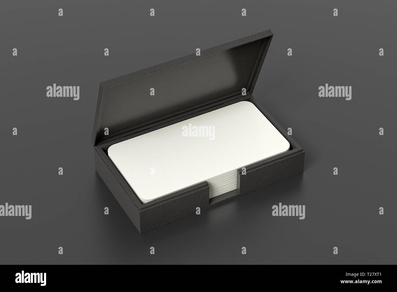 Black leather business card box holder with blank business cards with ...