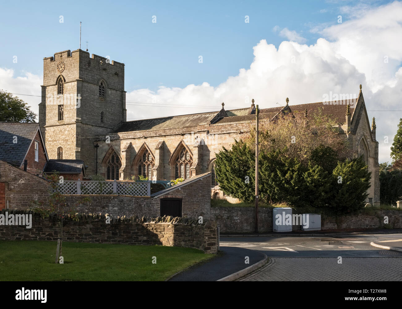 St Andrew's Church, Presteigne, Powys, UK. A 13c Norman church, heavily ...