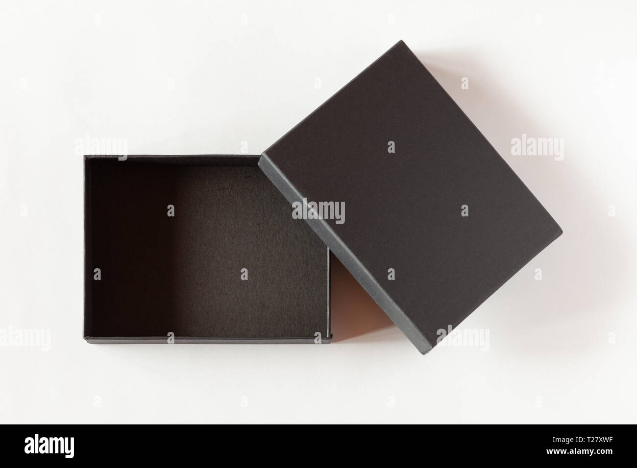 Open blank black carton box packaging isolated on white background ...