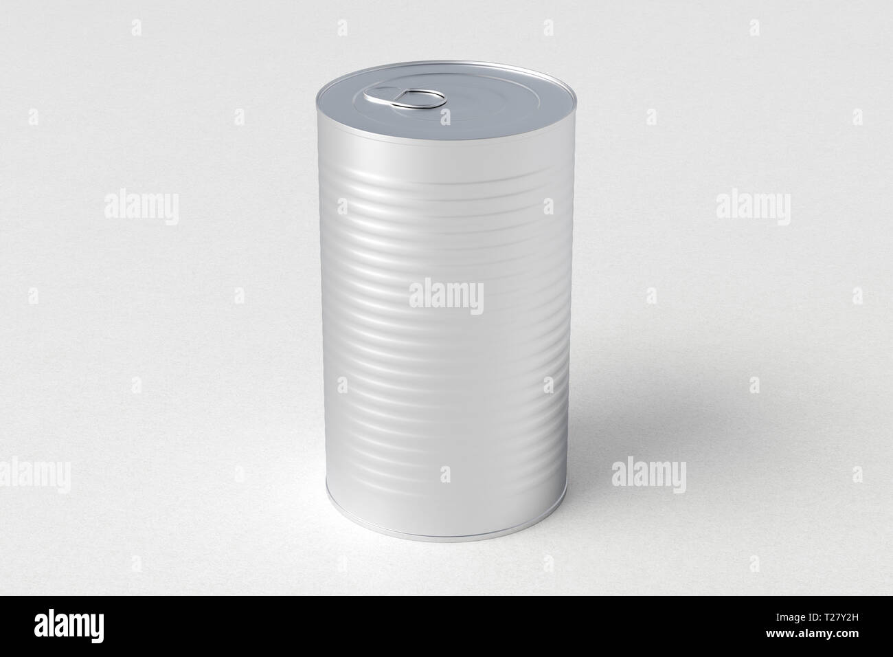 Blank tall ribbed tin can food container with easy open pull ring on ...