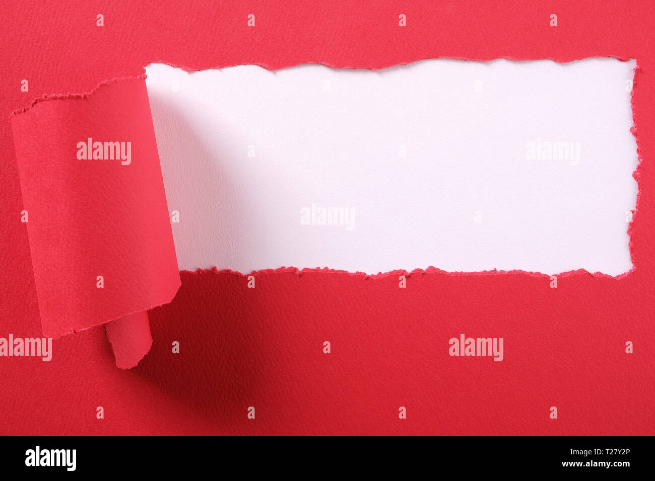 Torn red paper strip ripped edge frame white background Stock Photo - Alamy