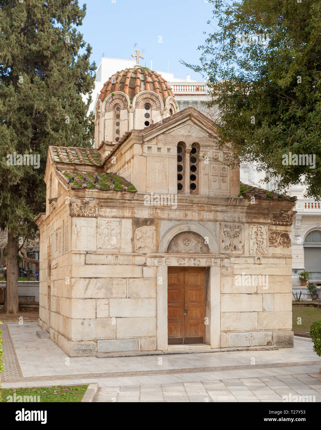 Facade of the Little Metropolis, Church of St. Eleutherios or Panagia ...