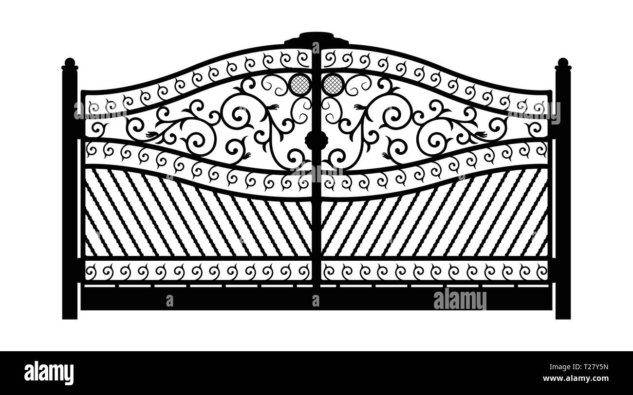 Forged gate. Architecture detail. Black forged gate with decorative ...