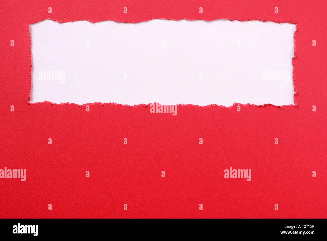 Torn red paper strip banner ripped edge headline white background Stock ...