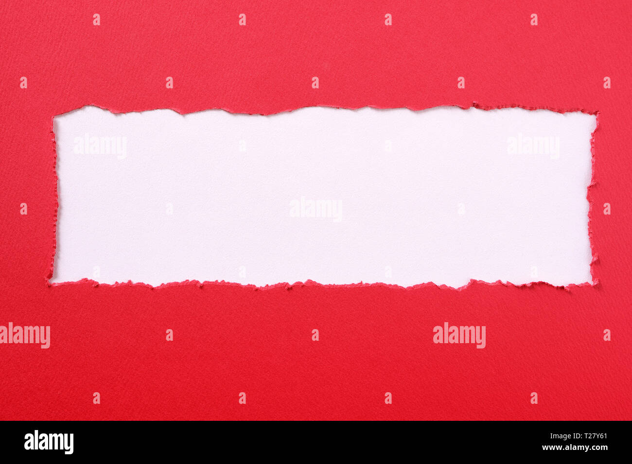 Torn red paper strip center ripped edge white background Stock Photo ...