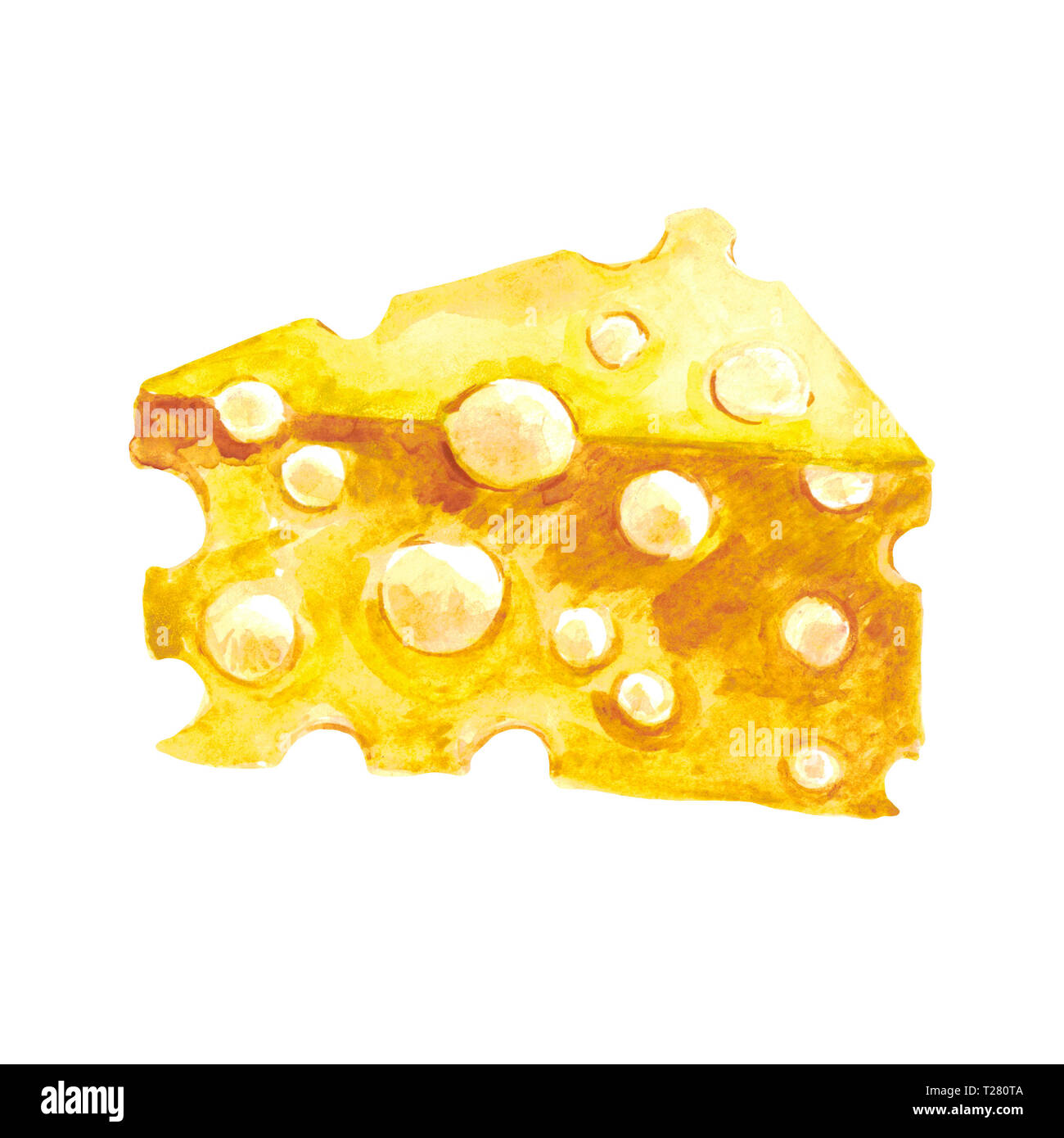 Watercolour illustration of a single piece of cheese isolated on a ...