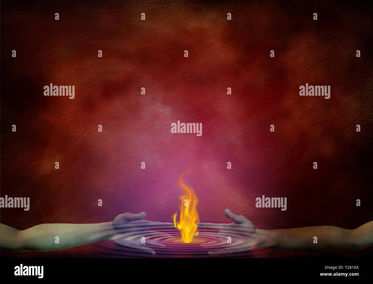 Human hands holds burning fire on the surface of the water Stock Photo ...
