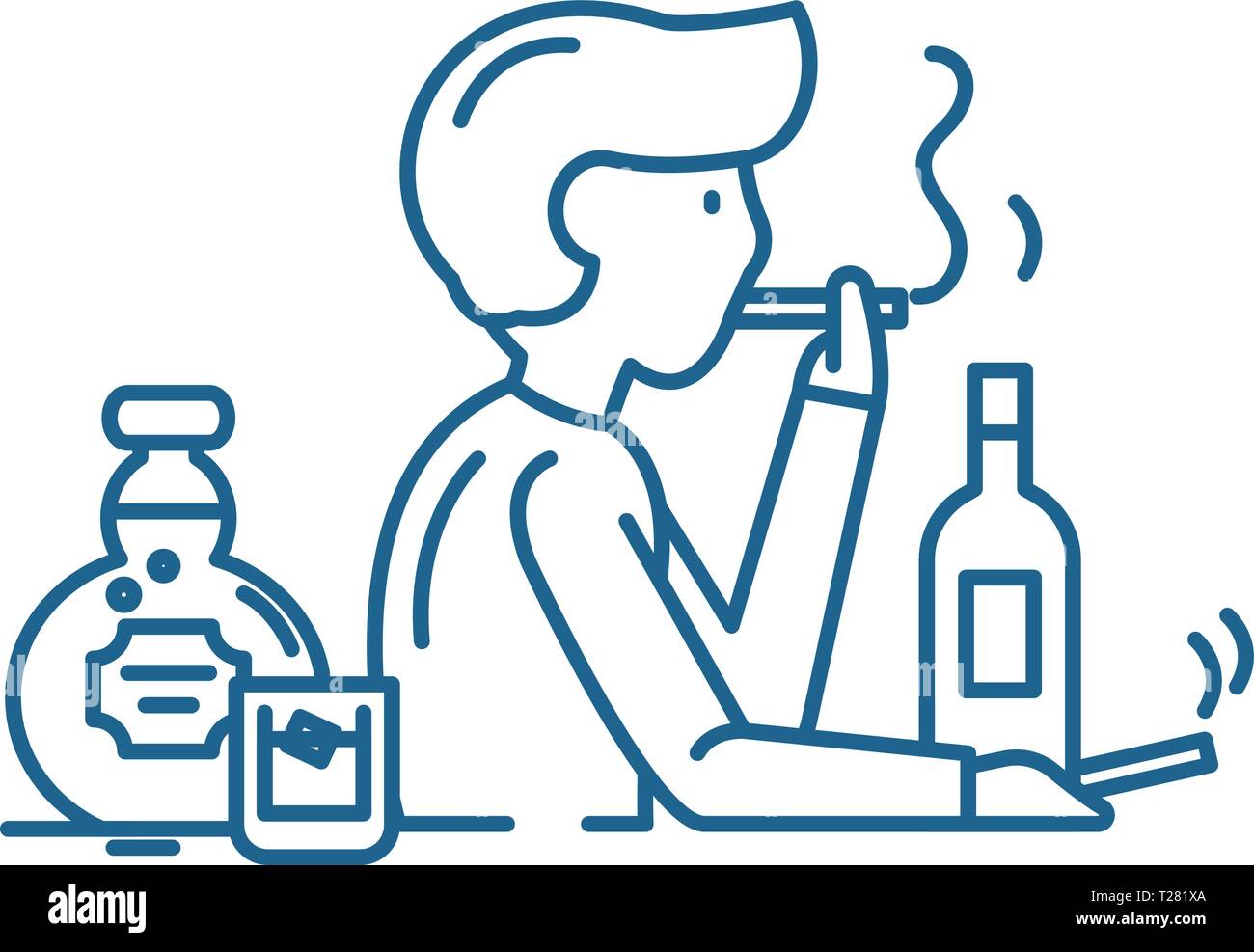 Bad habits line icon concept. Bad habits flat vector symbol, sign ...