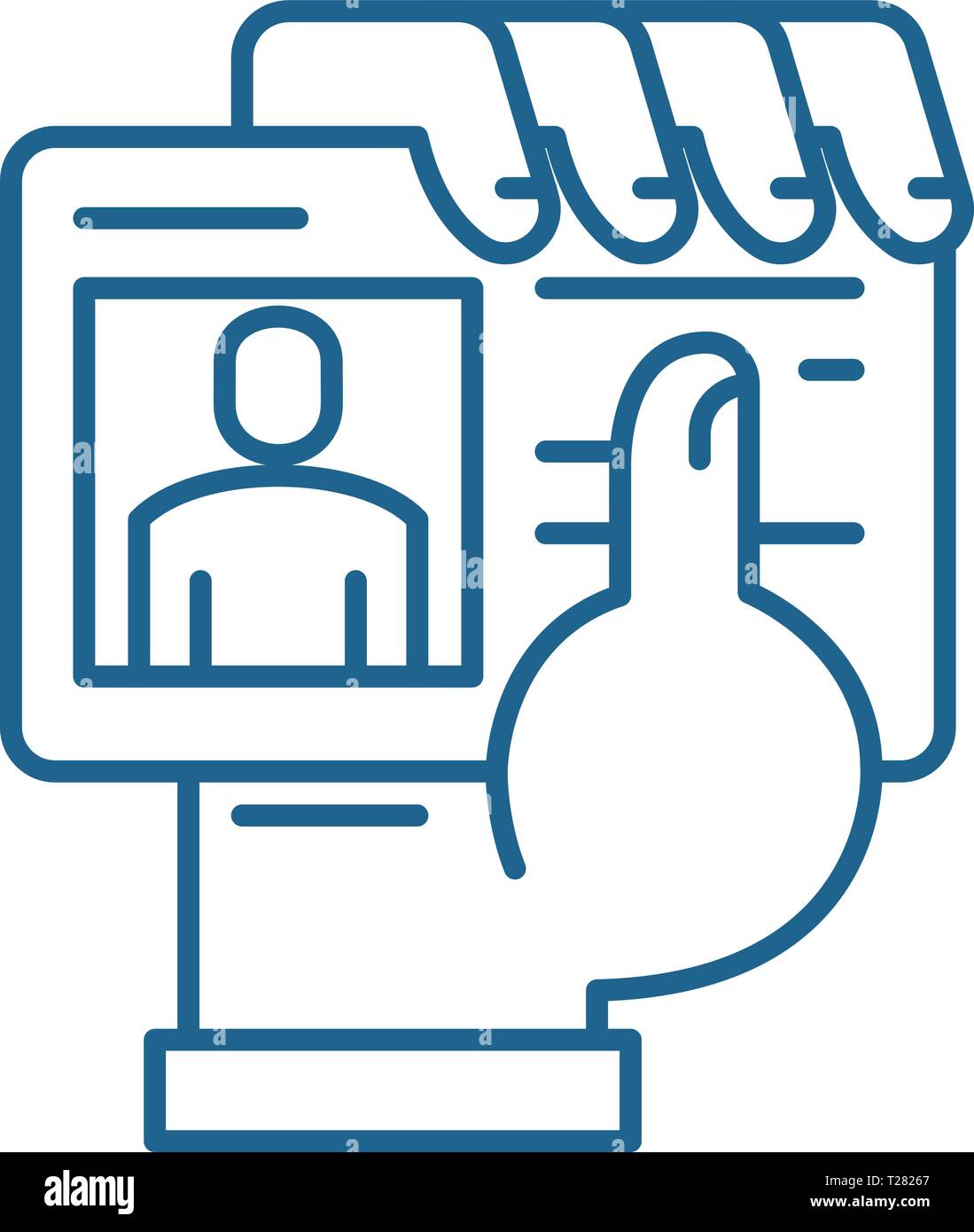 Business pass in hand line icon concept. Business pass in hand flat ...