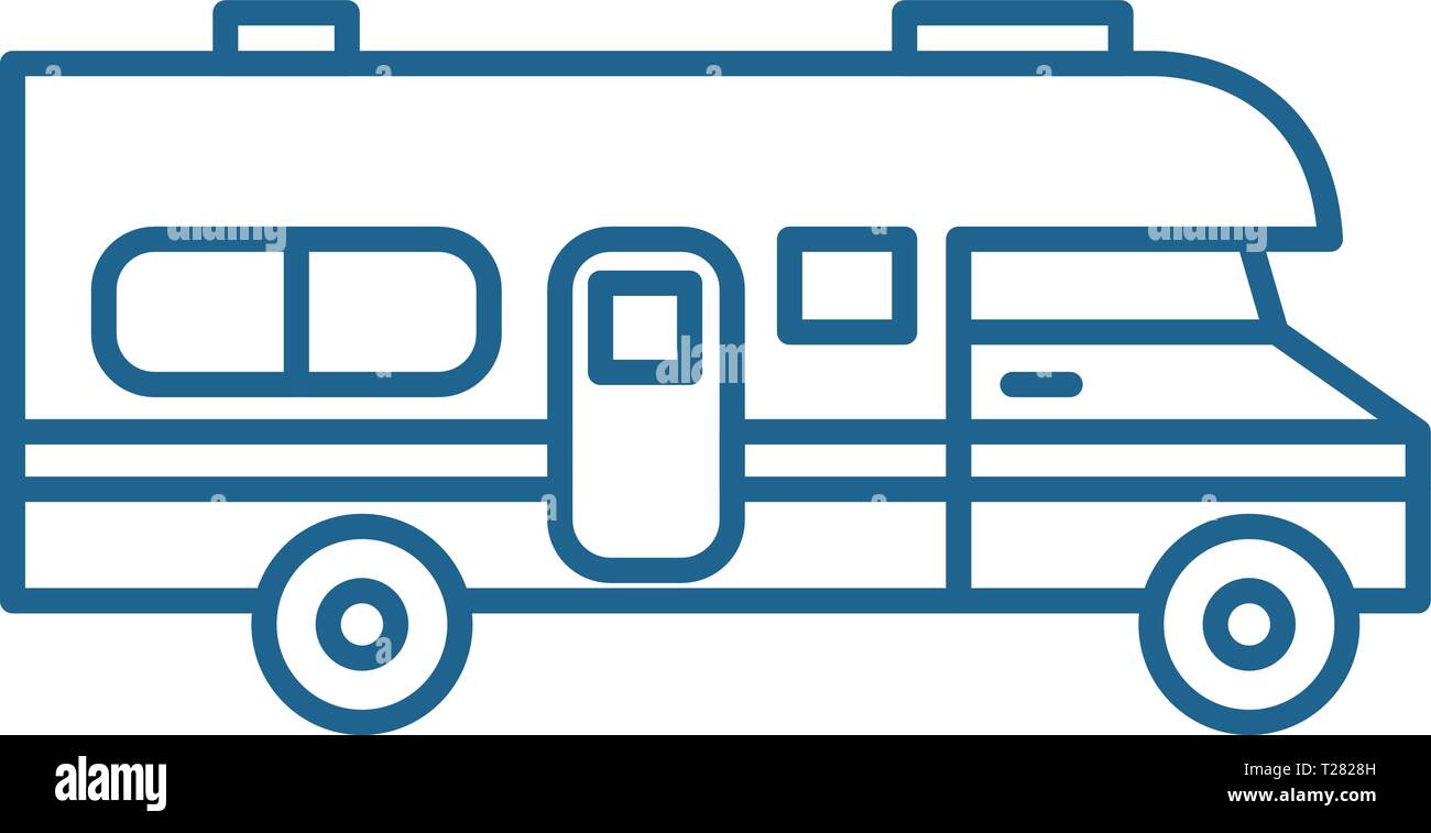 Caravan car line icon concept. Caravan car flat vector symbol, sign ...