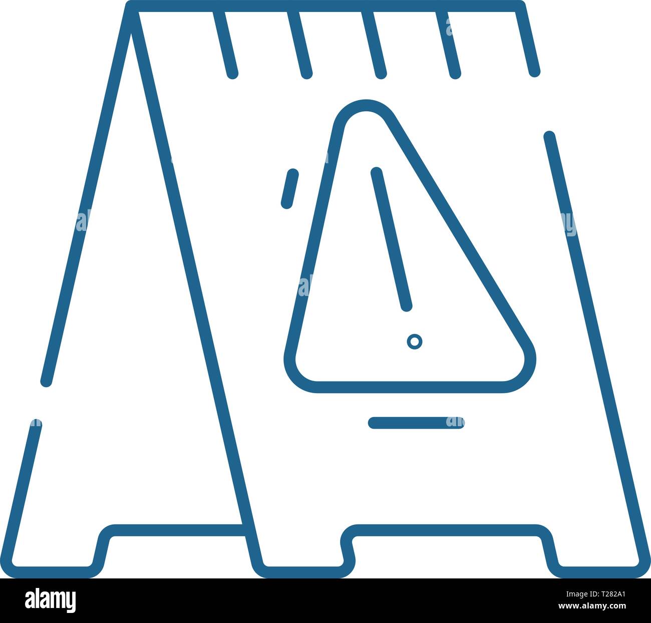 Caution signpost line icon concept. Caution signpost flat vector symbol ...