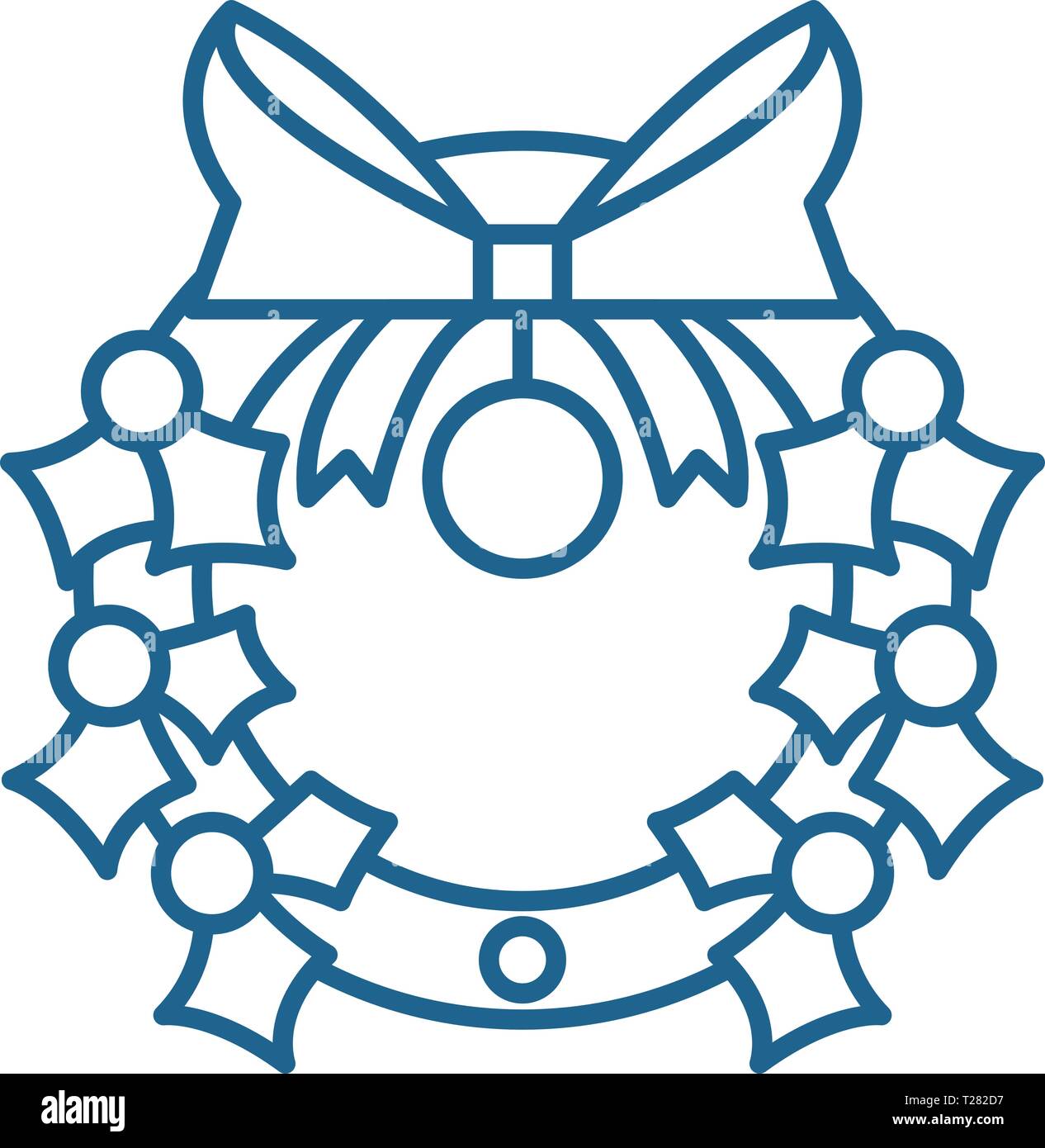 Christmas wreath with bow line icon concept. Christmas wreath with bow ...