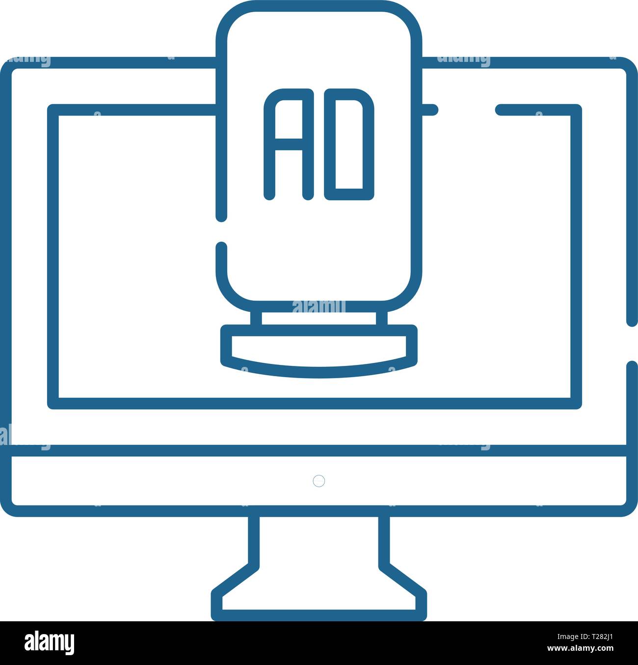Computer advertising line icon concept. Computer advertising flat vector symbol, sign, outline ...