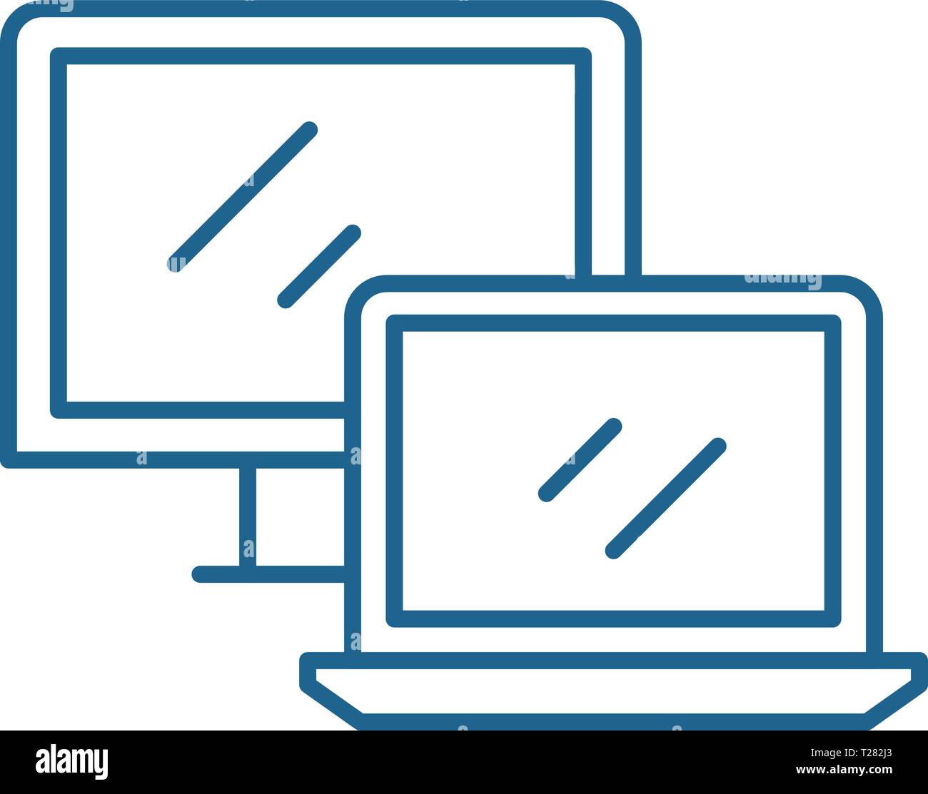 Computer and laptop line icon concept. Computer and laptop flat vector symbol, sign, outline ...