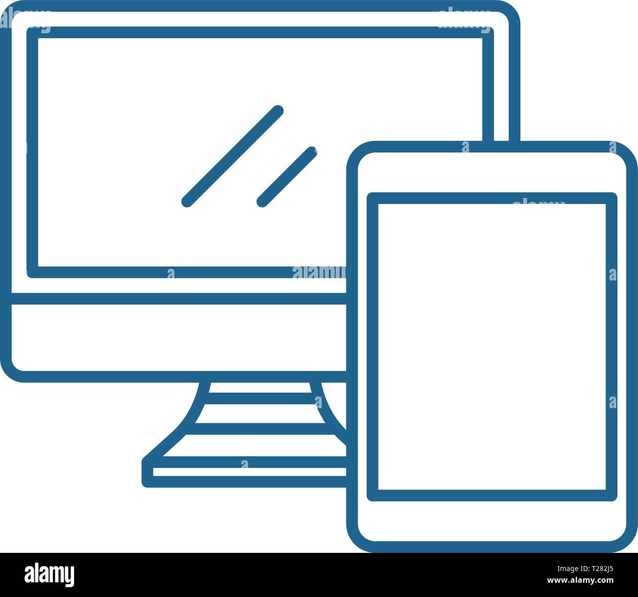 Computer and tablet line icon concept. Computer and tablet flat vector ...