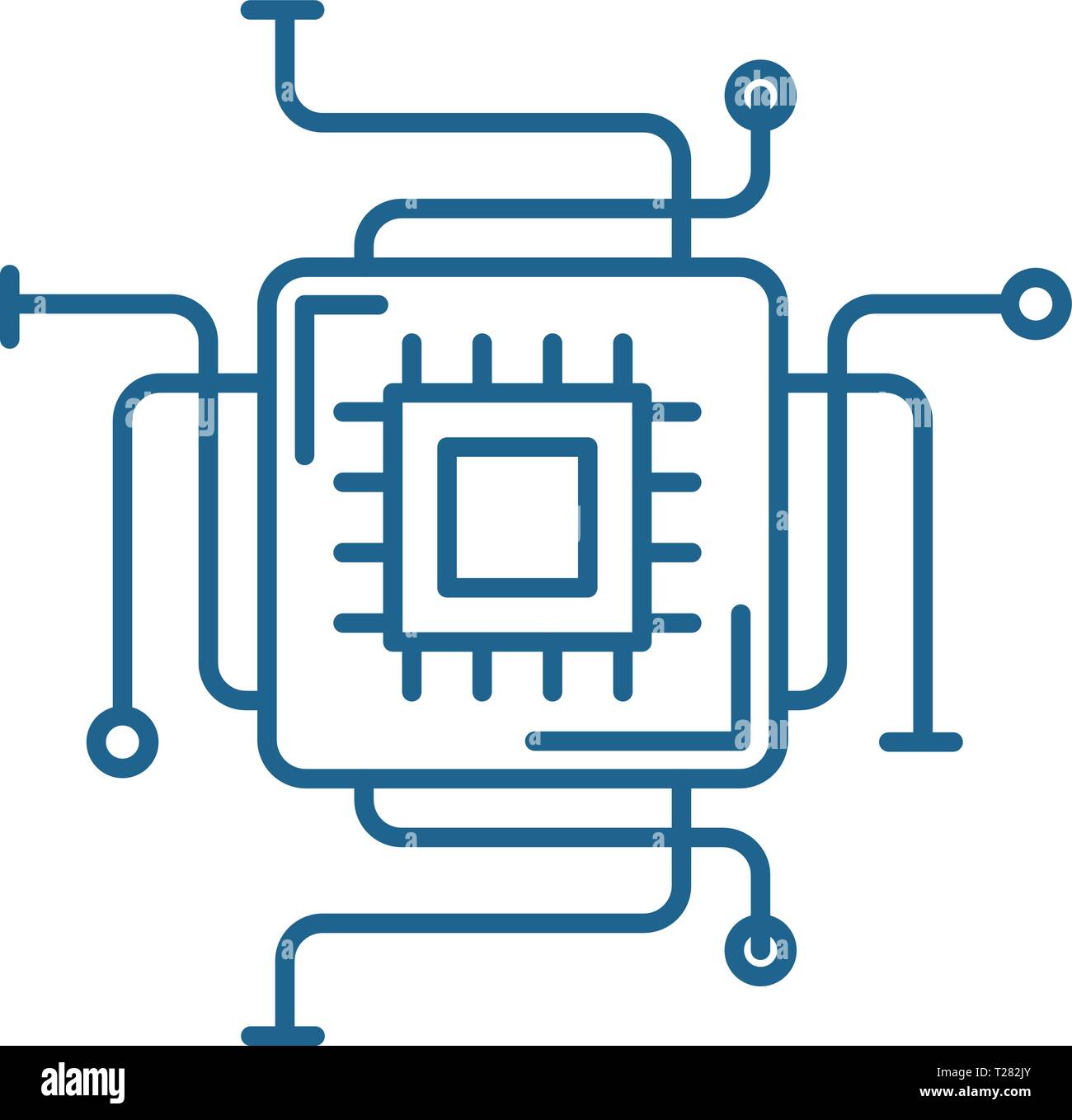 Computer processor line icon concept. Computer processor flat vector ...