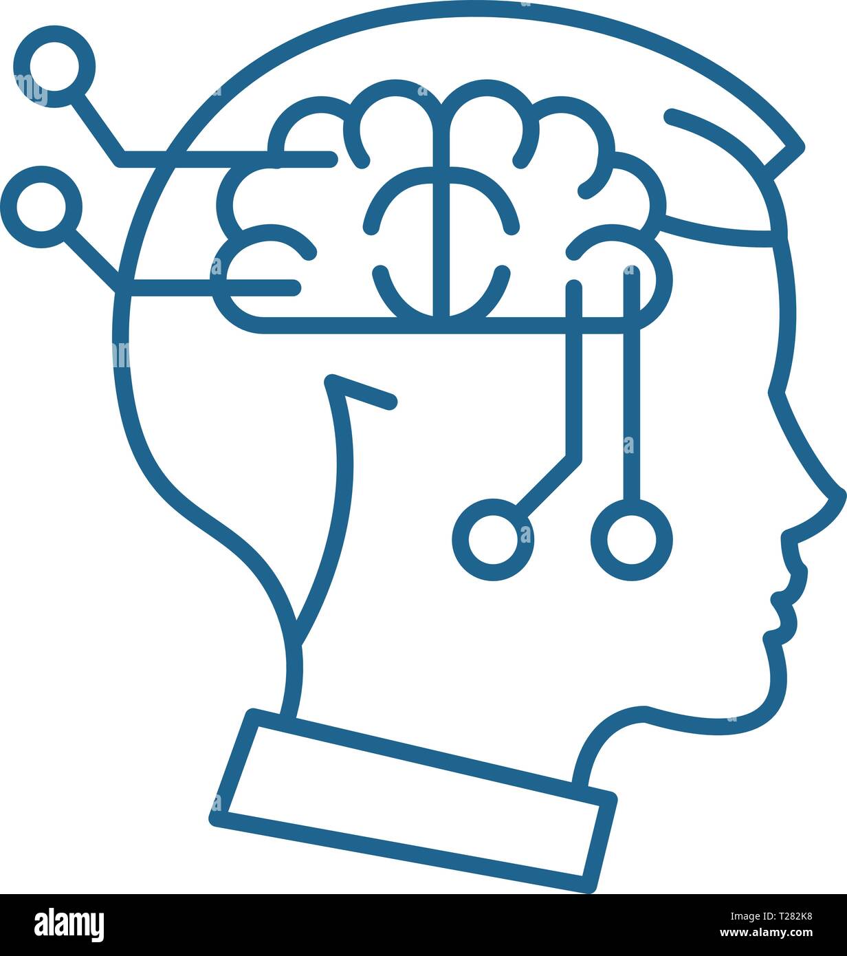 Computer thinking line icon concept. Computer thinking flat vector ...