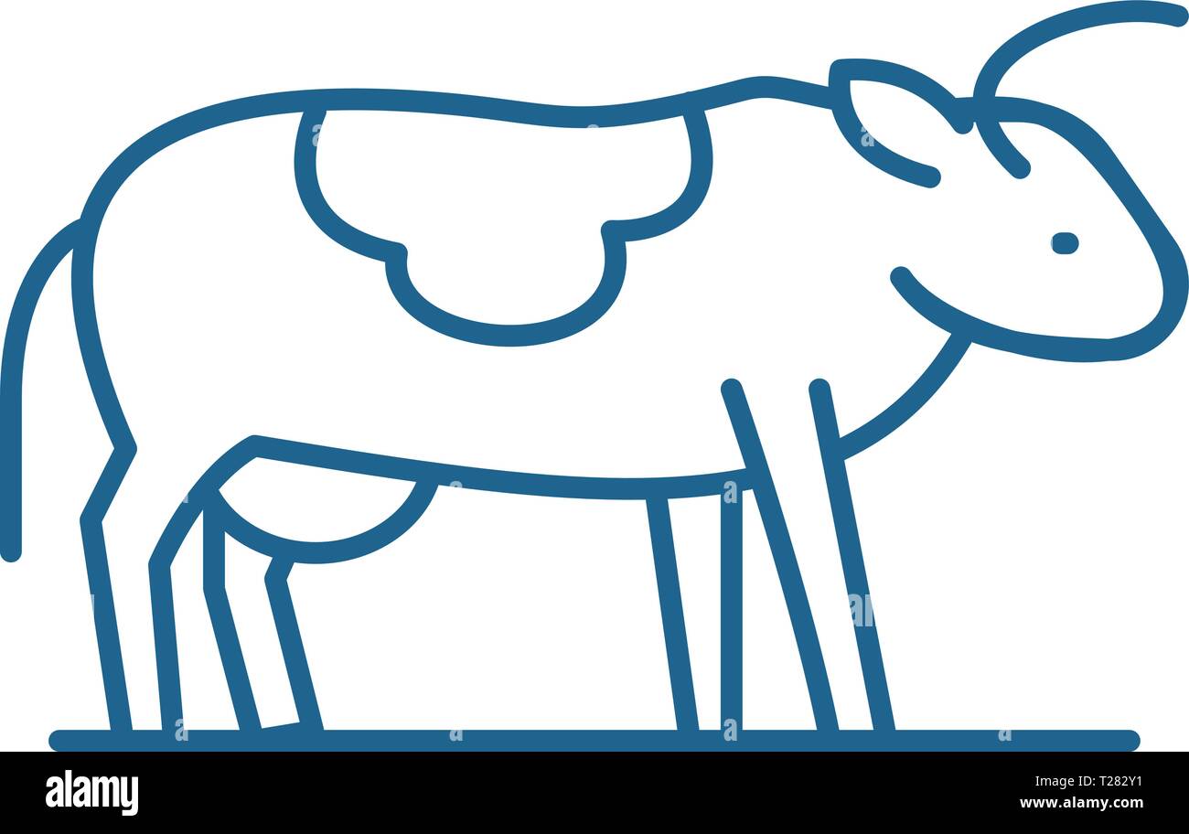 Cute cow line icon concept. Cute cow flat vector symbol, sign, outline ...