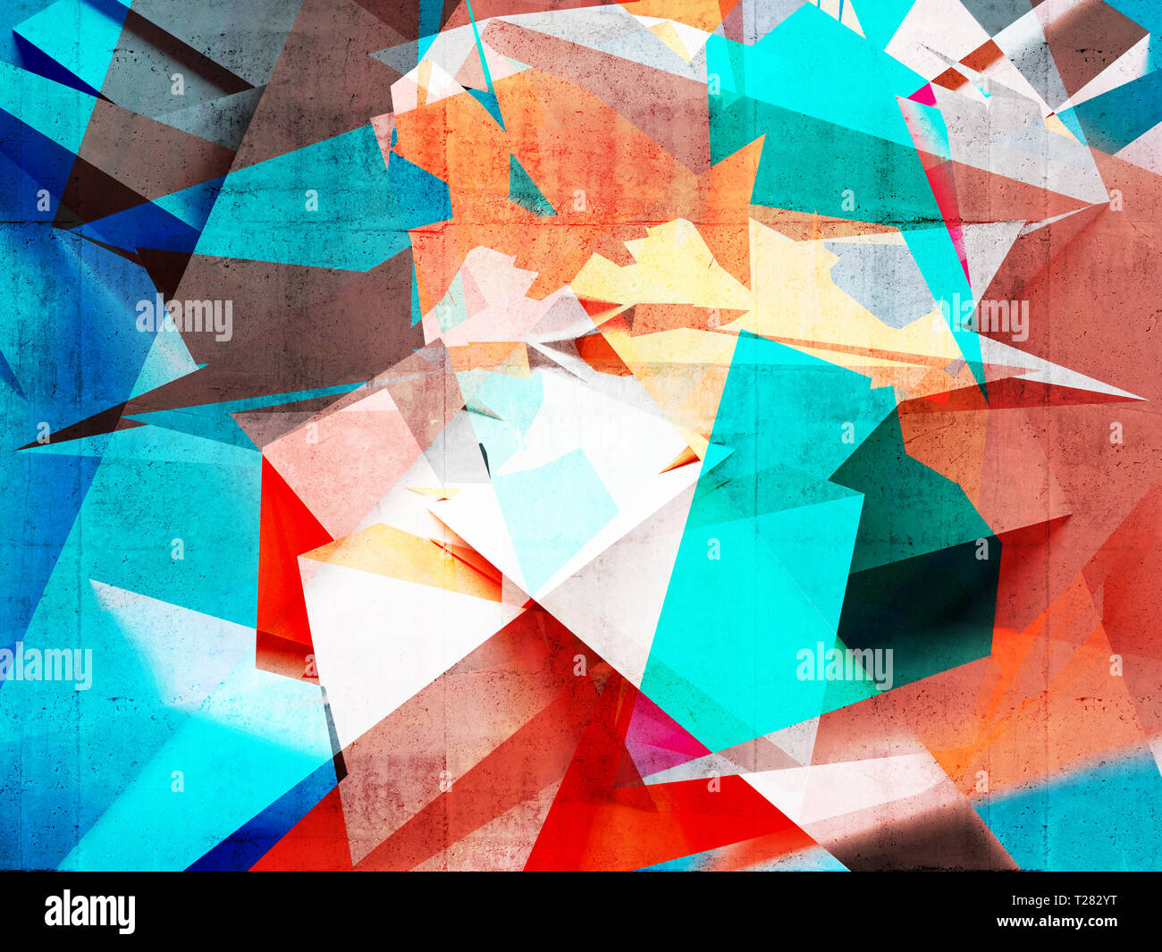Abstract colorful chaotic polygonal pattern over concrete wall ...