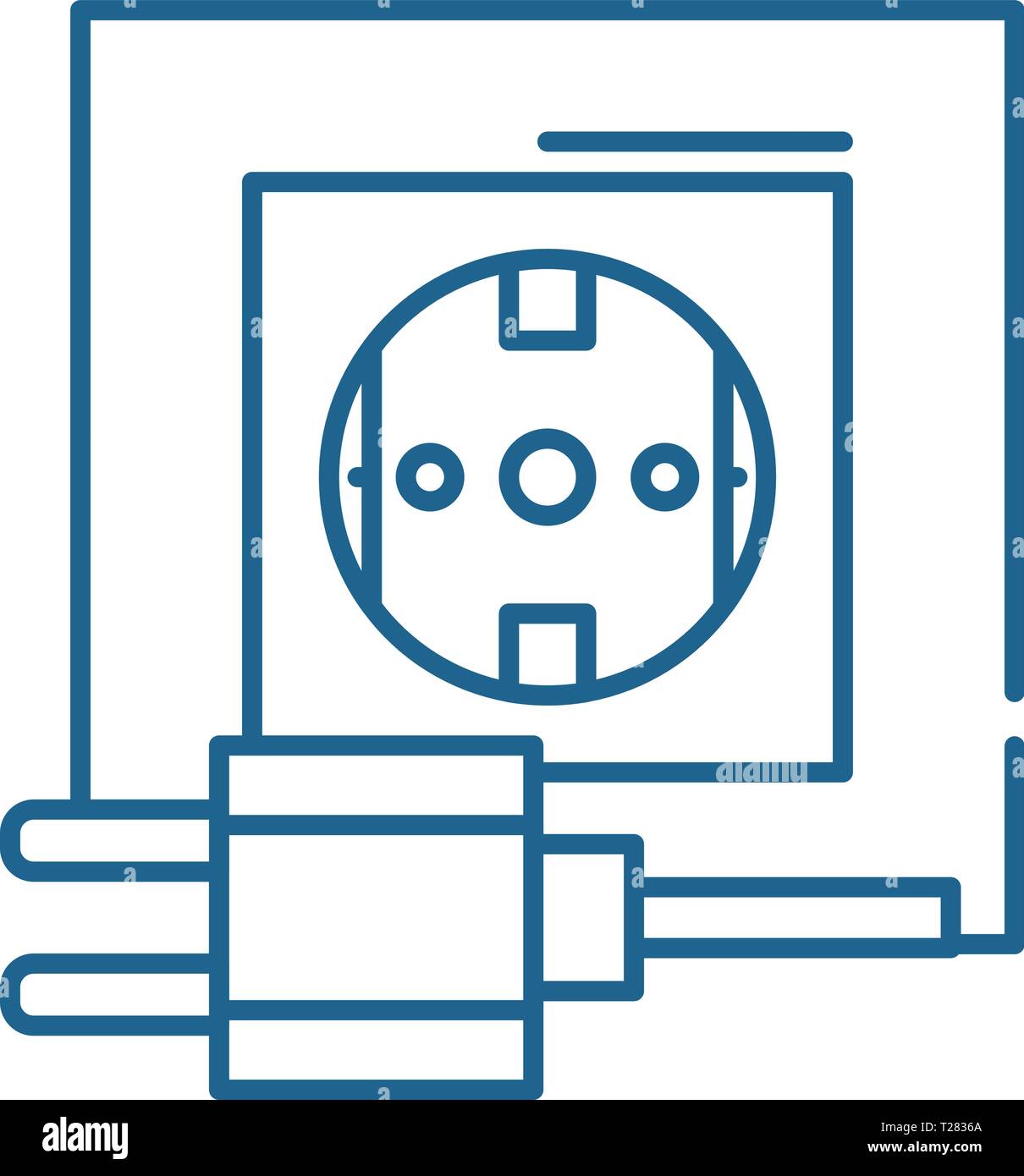 Electric socket line icon concept. Electric socket flat vector symbol ...